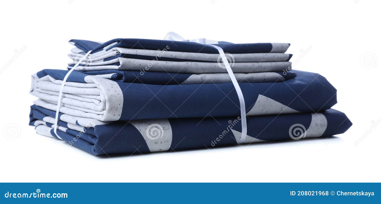 Stack of Clean Bed Linens Isolated on White. Child`s Room Interior ...