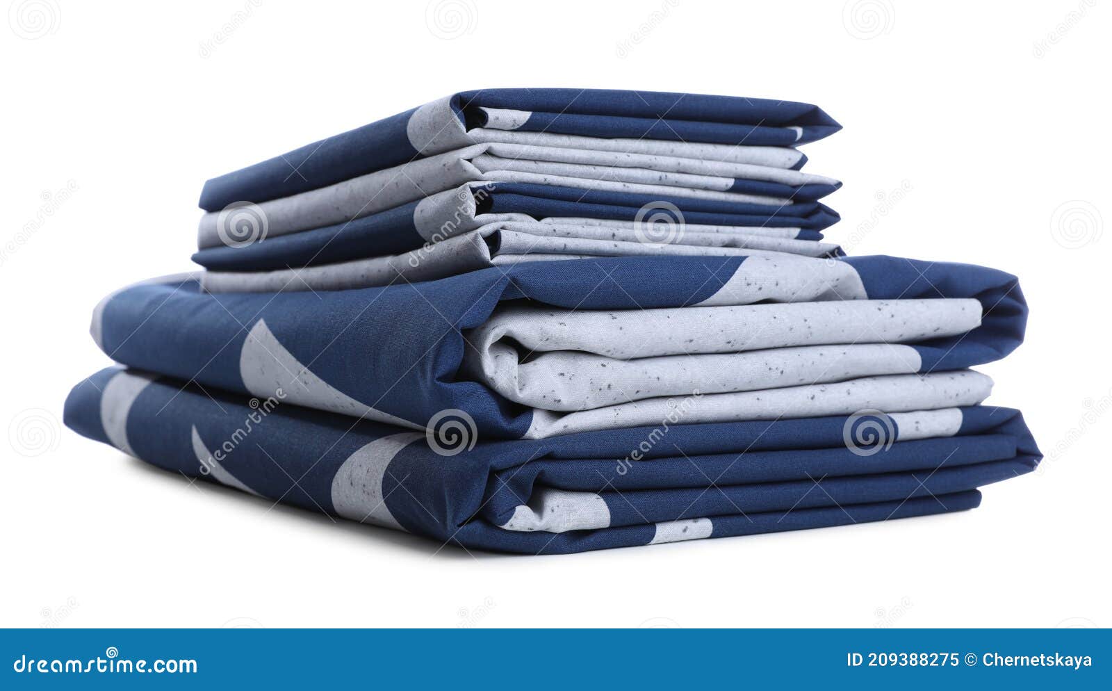 Stack of Clean Bed Linens Isolated on White. Child`s Room Interior ...