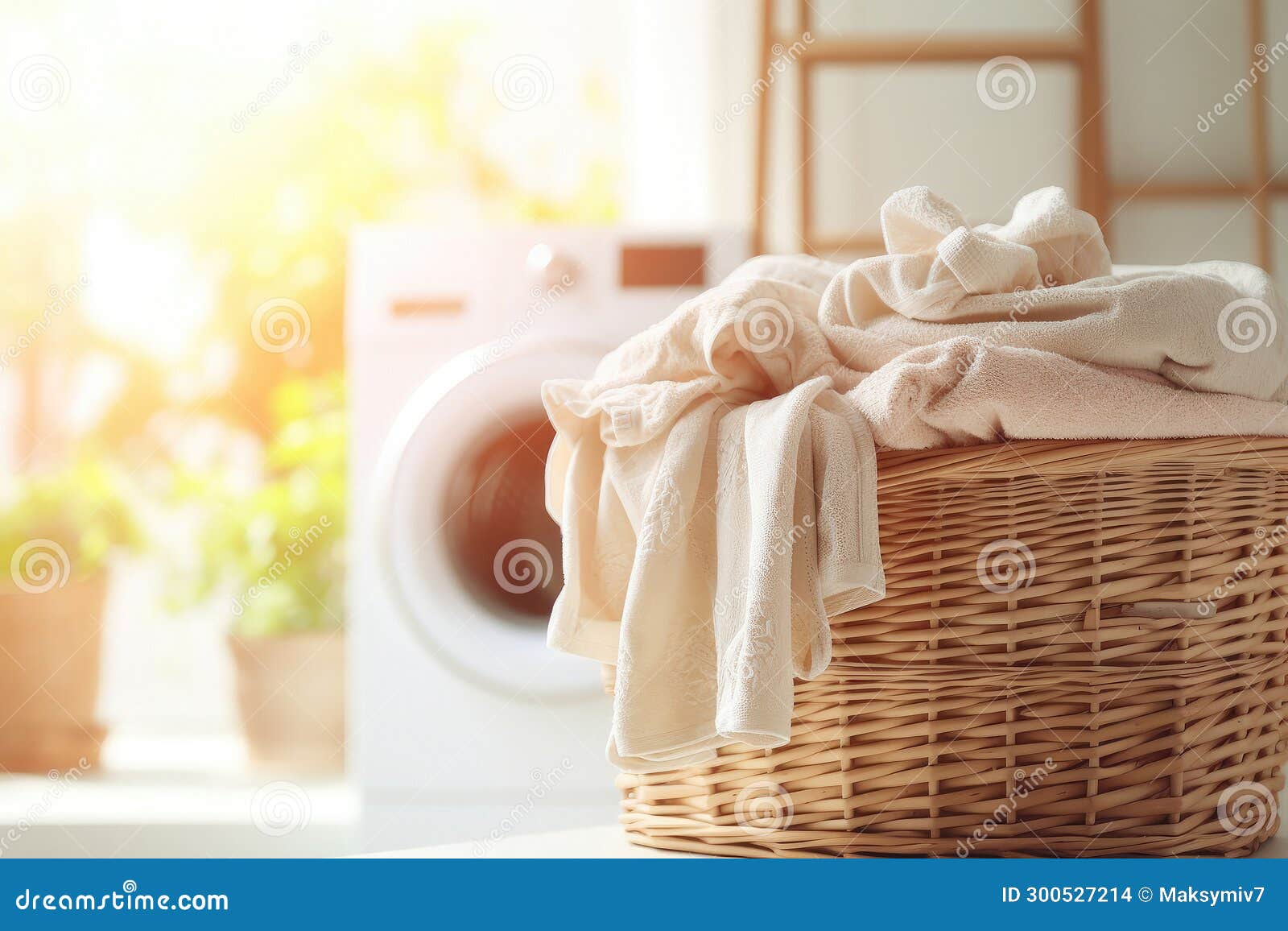 Stack of Clean Bedding Sheets on Blurred Laundry Room Background Stock ...