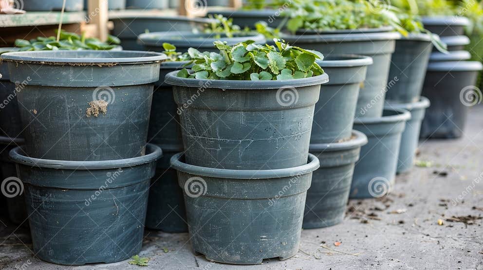 A Stack of Clean Empty Planters Waiting To Be Filled with Fresh Soil ...