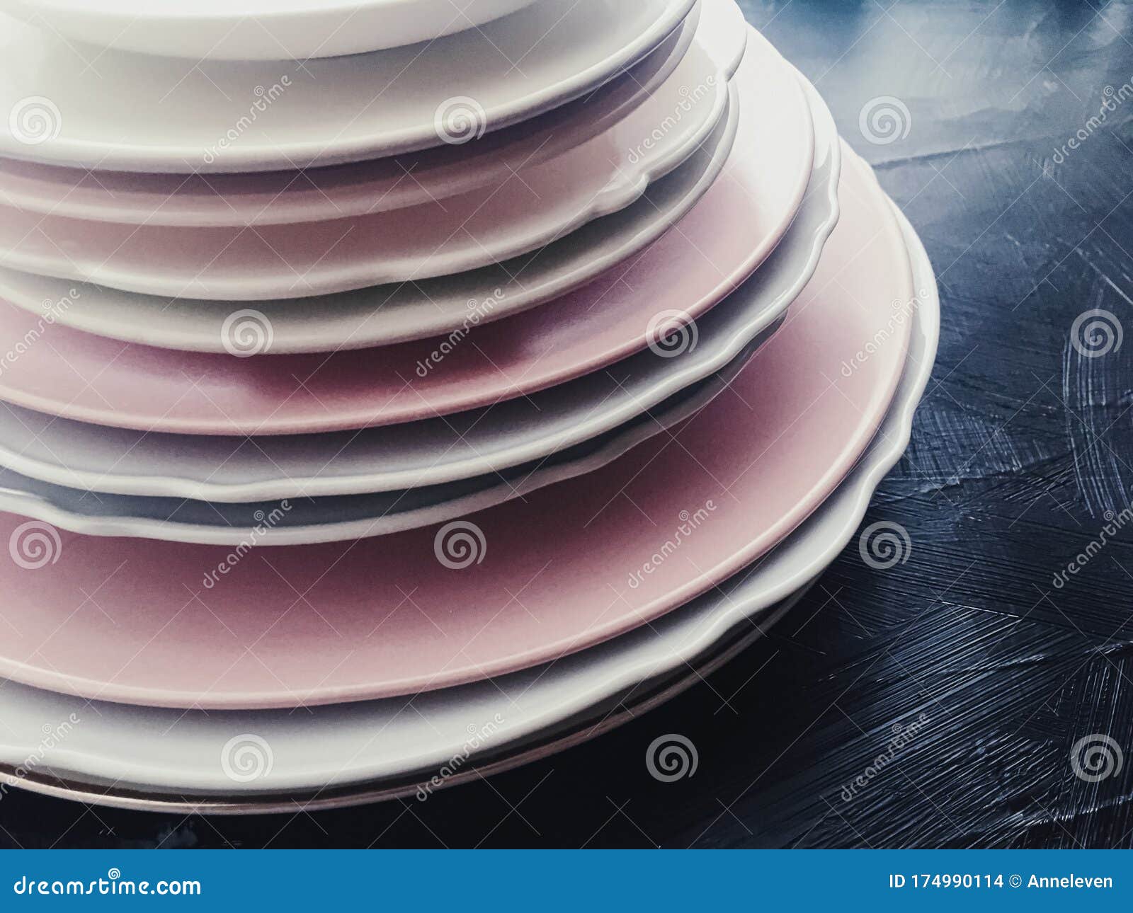 Stack of Clean Empty Plates on Black Background, Dishware and Table ...