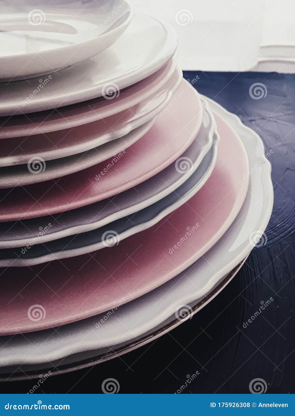 Stack of Clean Empty Plates on Black Background, Dishware and Table ...