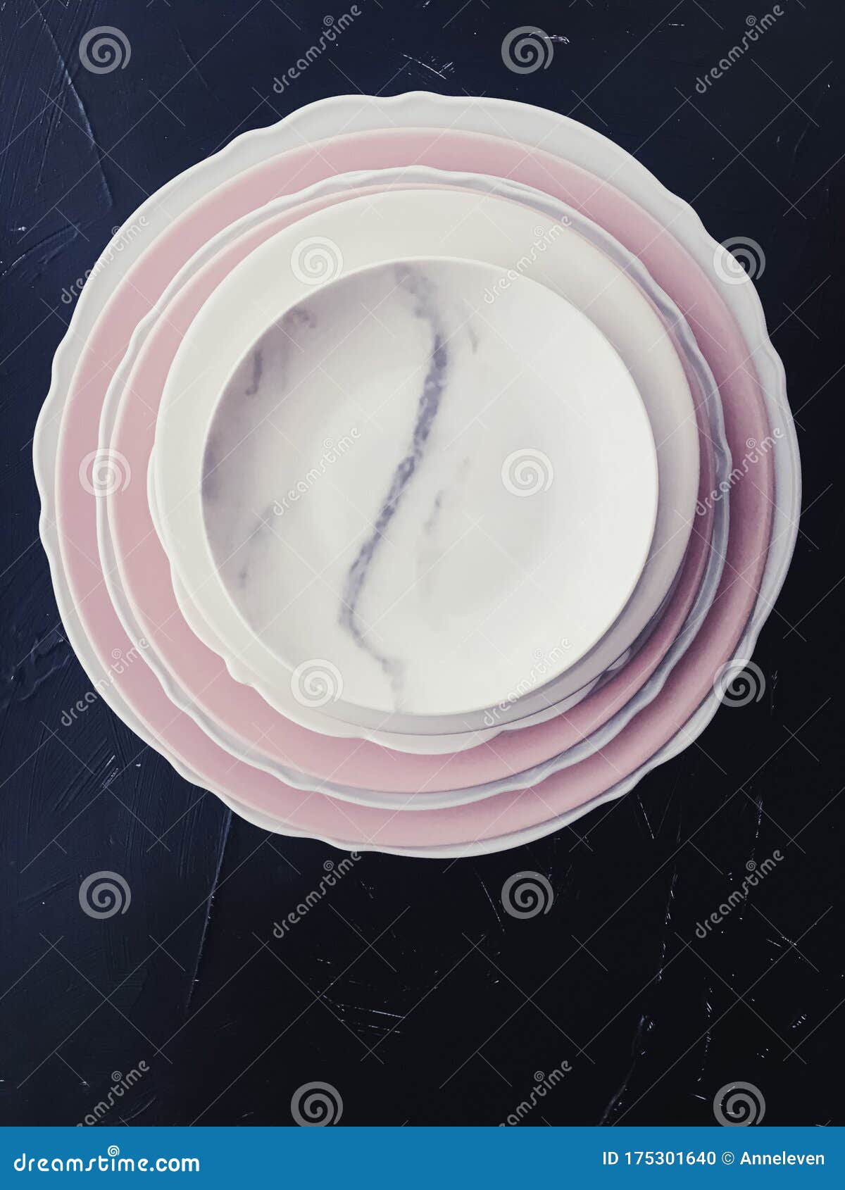 Stack of Clean Empty Plates on Black Background, Dishware and Table ...