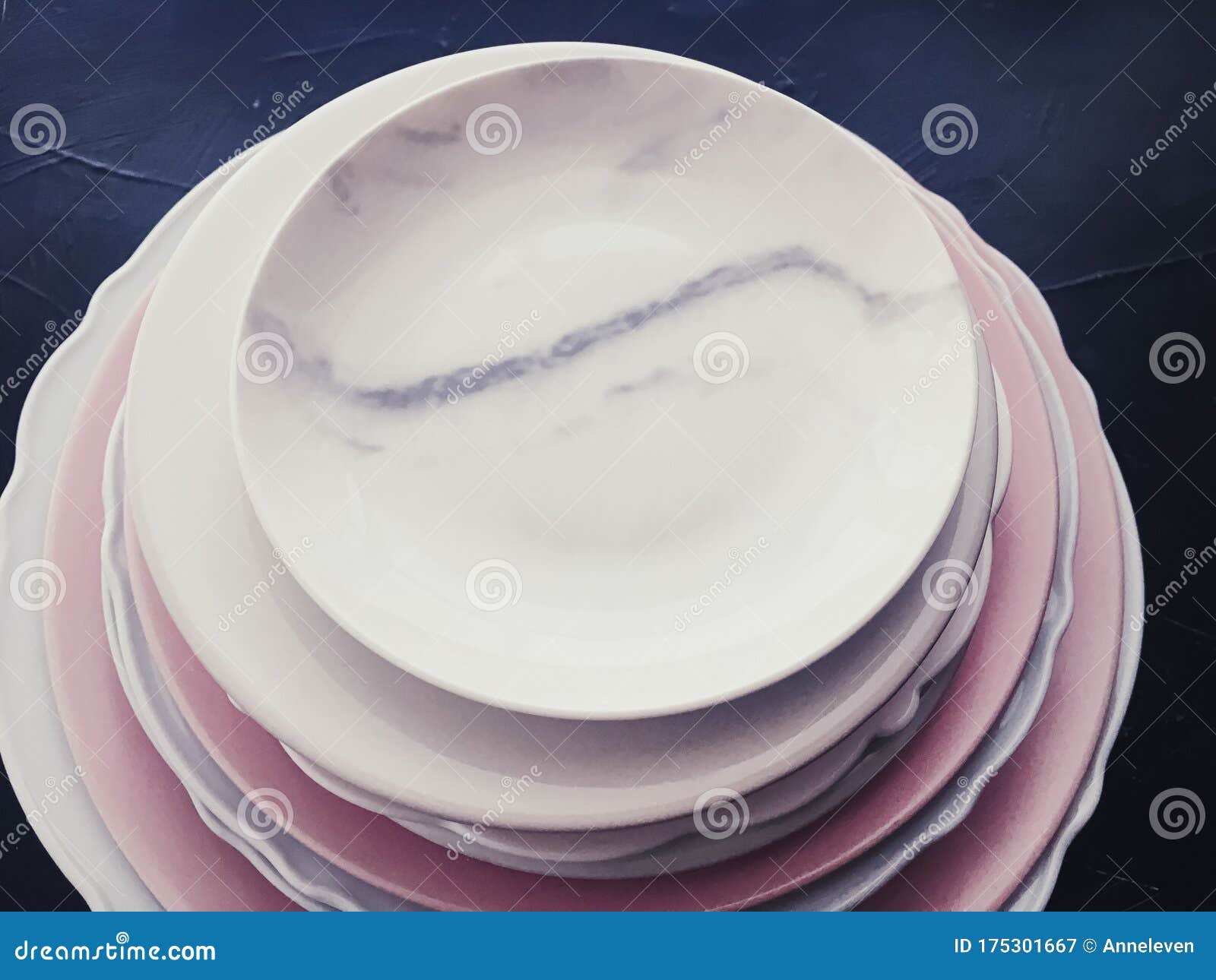 Stack of Clean Empty Plates on Black Background, Dishware and Table ...