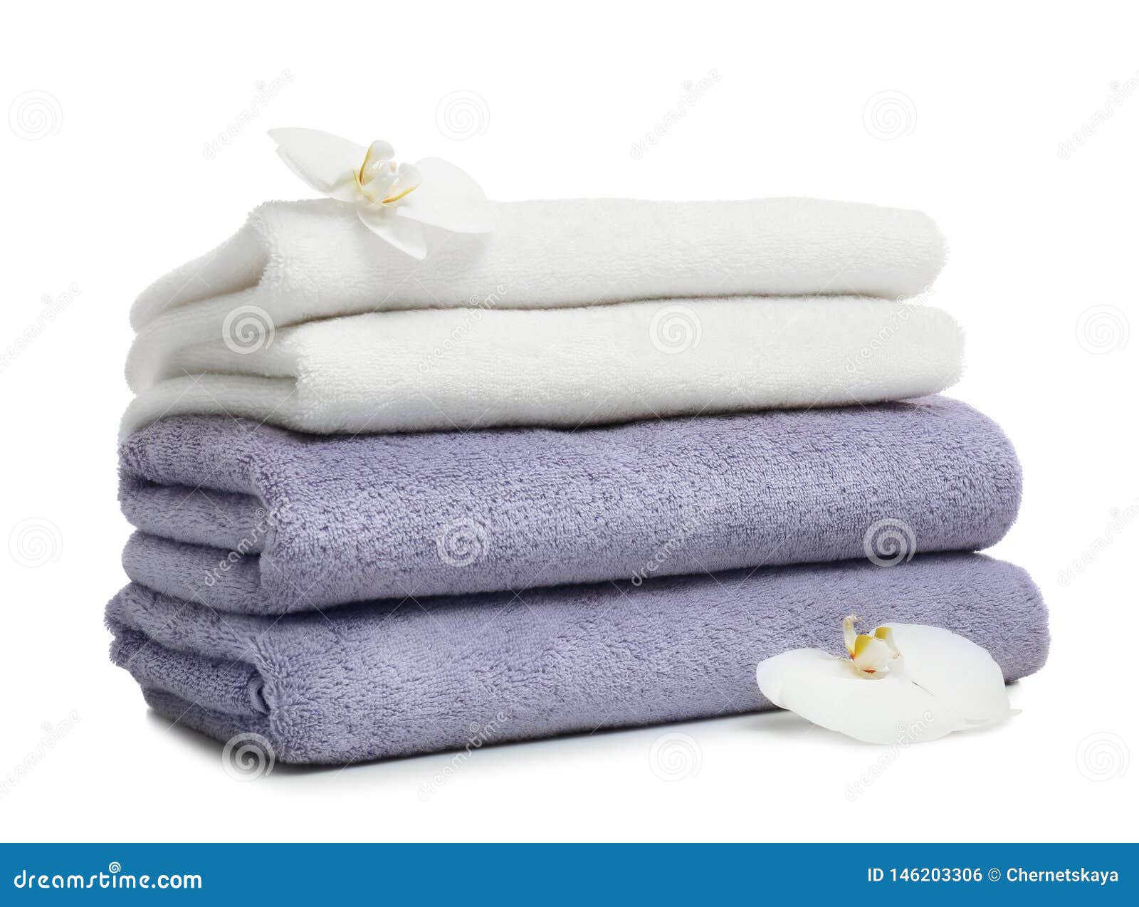 Stack of Clean Folded Towels with Flowers Stock Photo - Image of ...