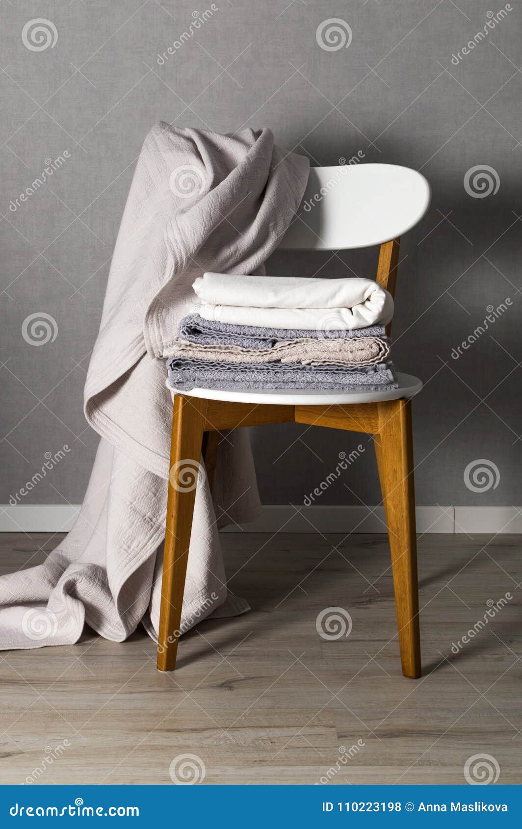 Stack of Clean Linen. Cleaning Service. Monochrome Colors Stock Photo ...