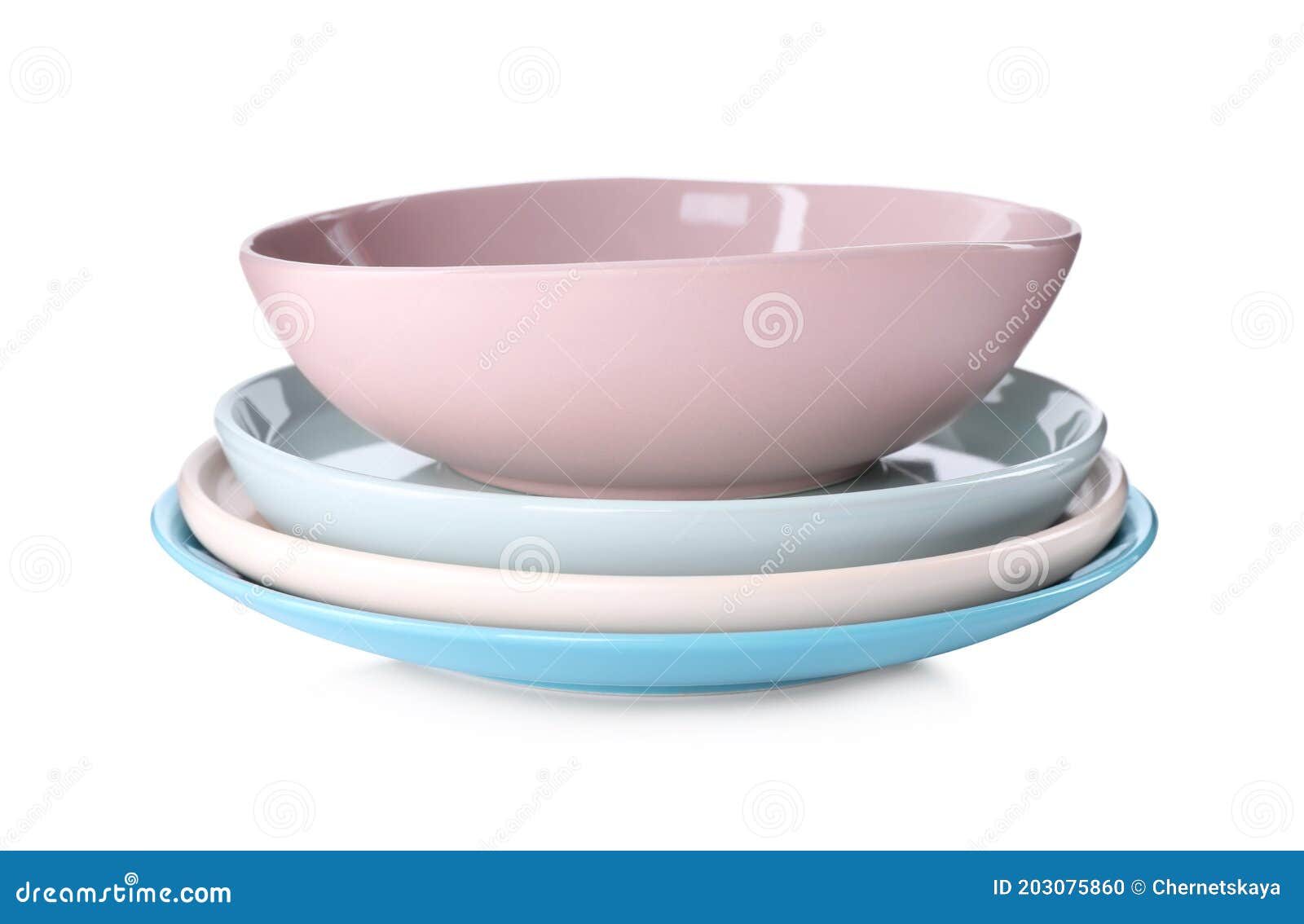 Stack of Clean Plates and Bowl on White Background Stock Photo - Image ...