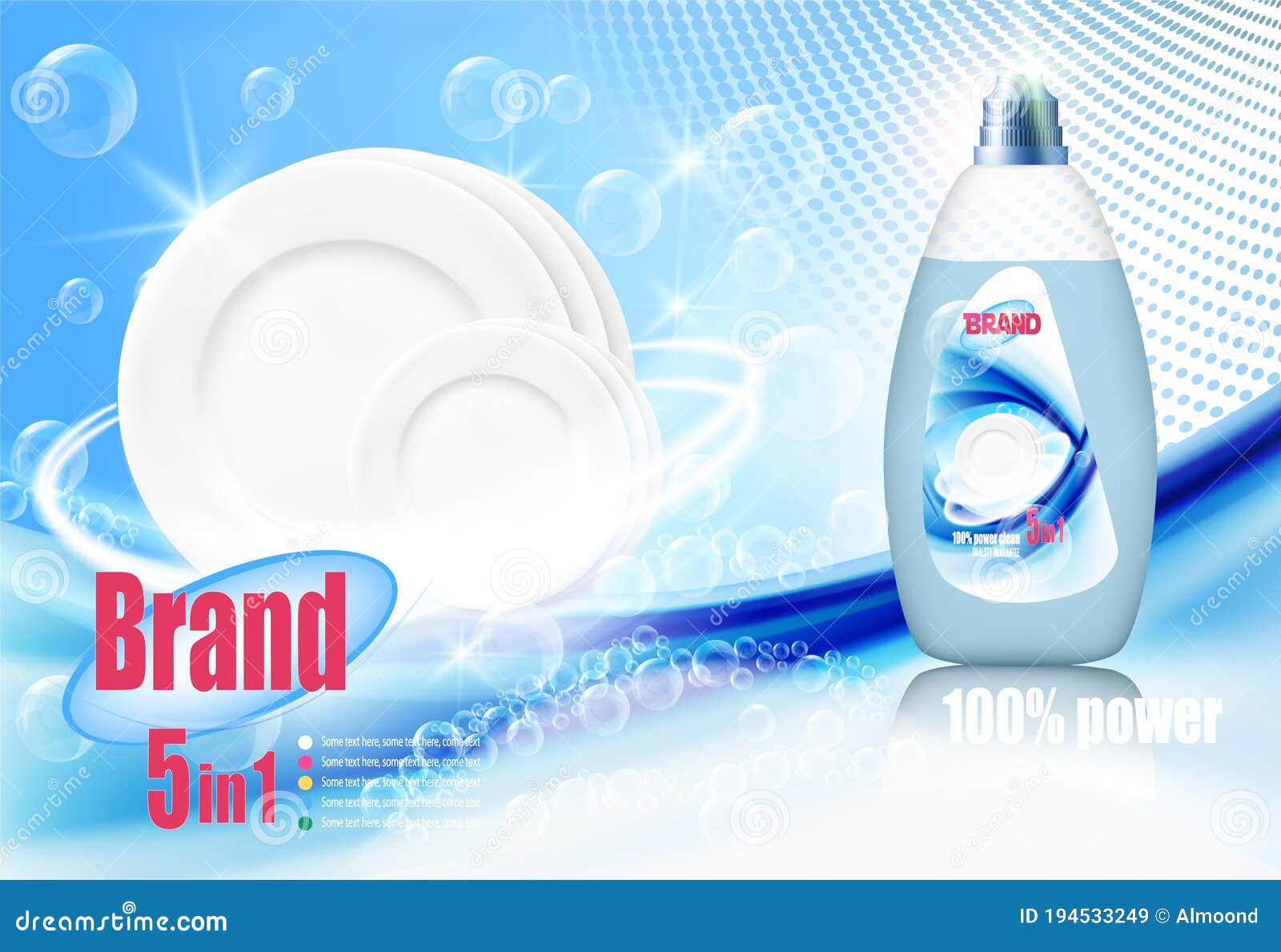 Stack of Clean Plates in Soap Foam and Bubblies with Cleanser Bottle ...