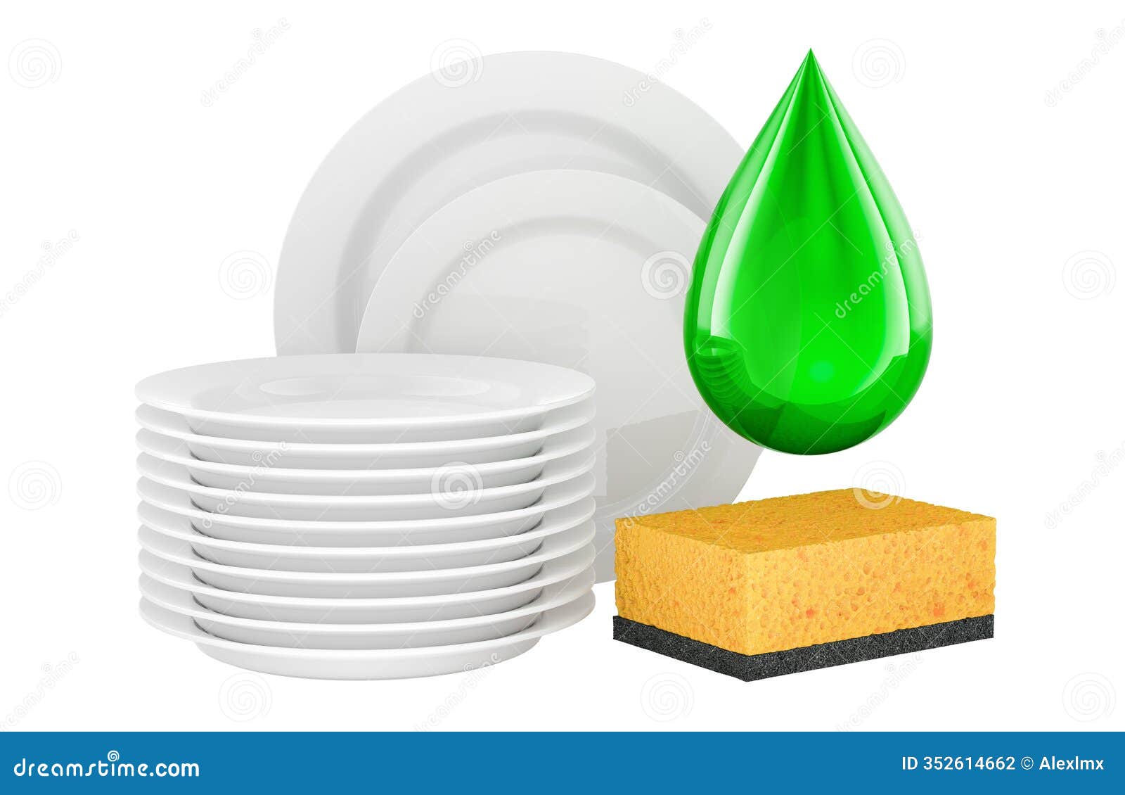 Plates And Detergent For Washing Isolated On White Background. V ...