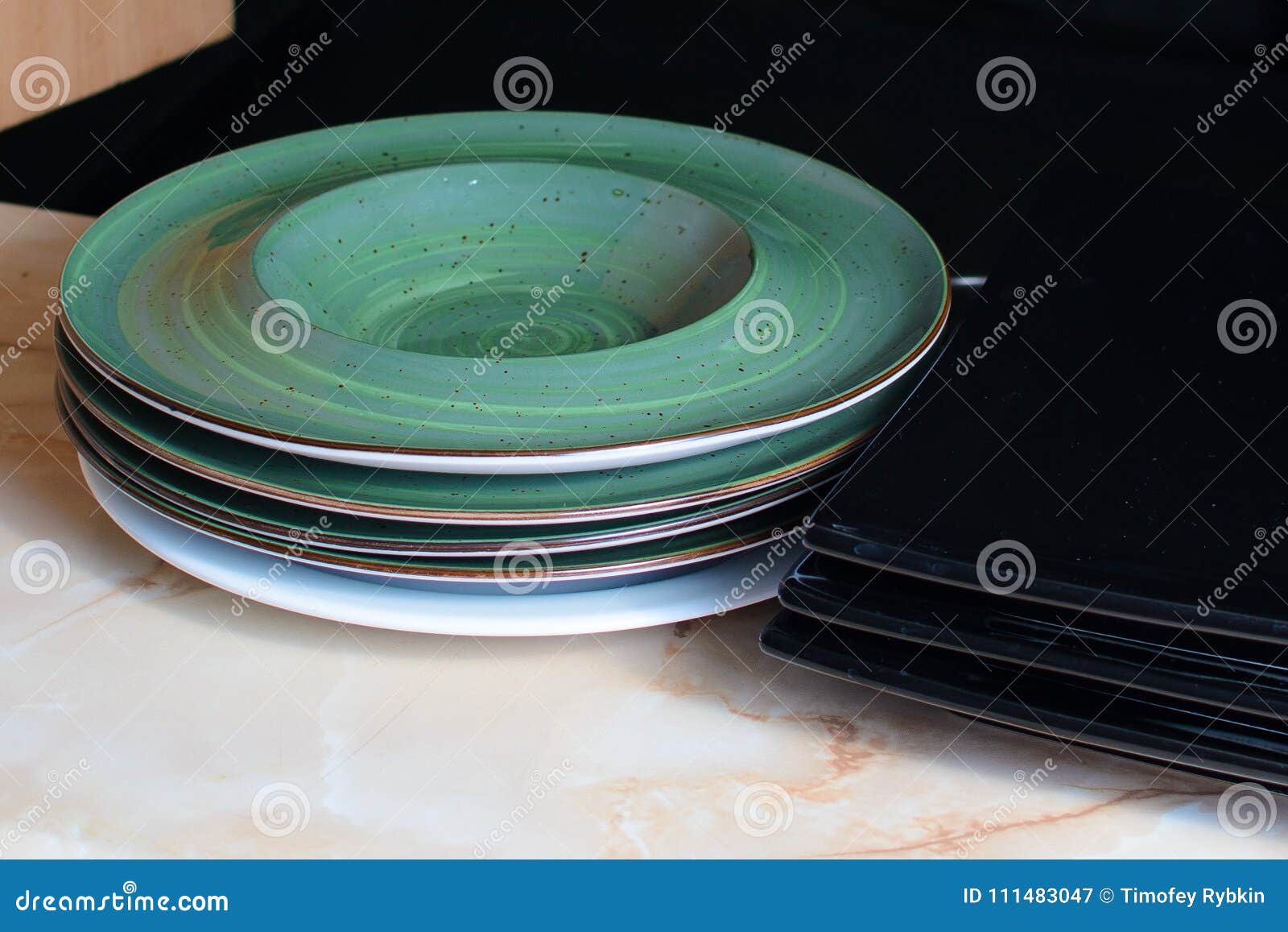 A Stack of Clean Plates is on the Table Stock Image - Image of clean ...