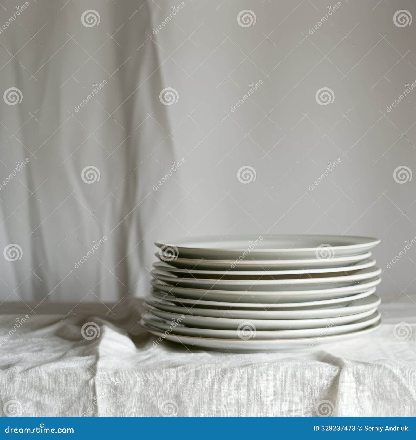 Stack of Clean Plates on Table Against White Background, Closeup. Space ...
