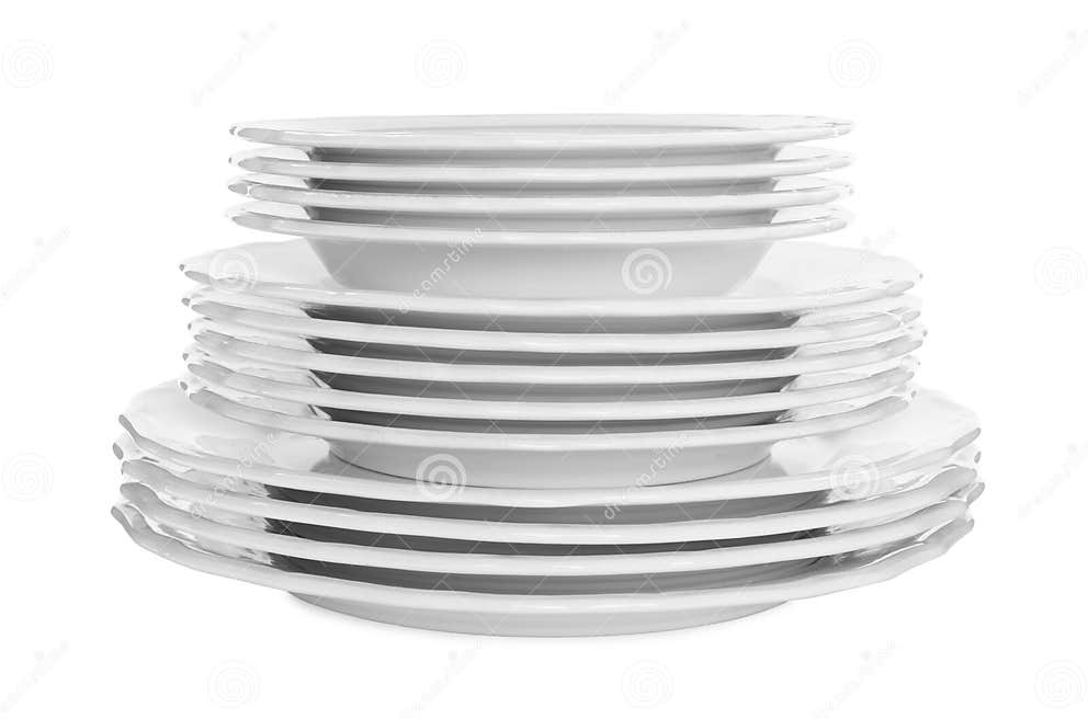 Stack of Clean Plates on White Background Stock Image - Image of ...