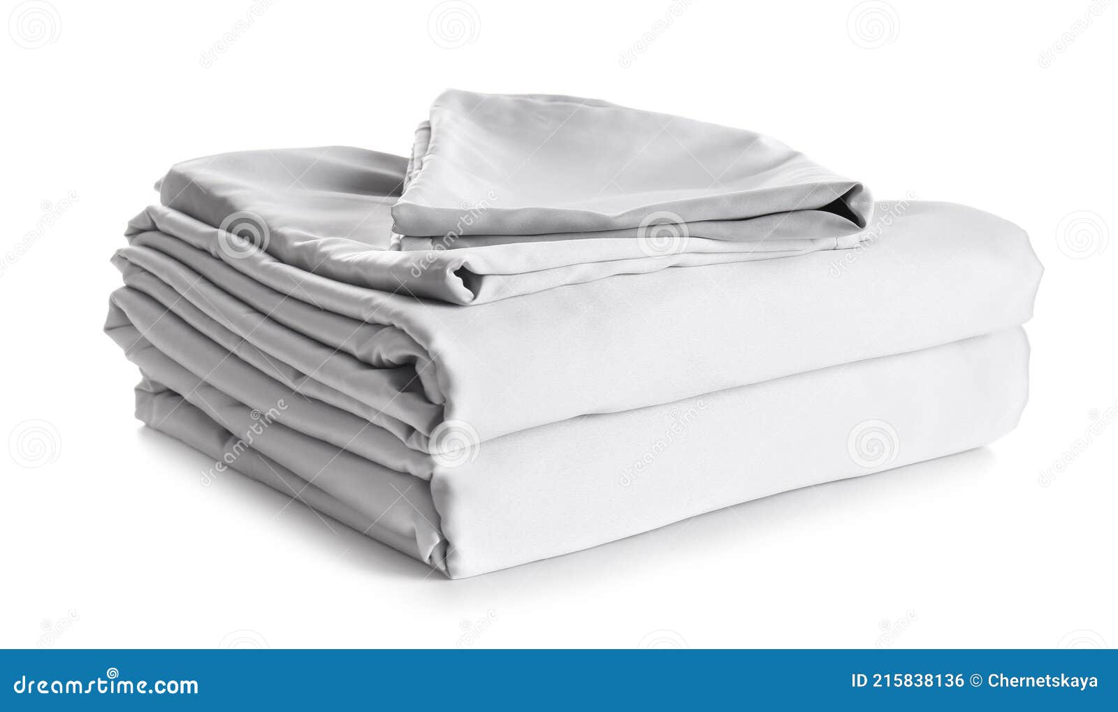 Stack of Clean Silky Bed Linen Isolated on White Stock Photo - Image of ...