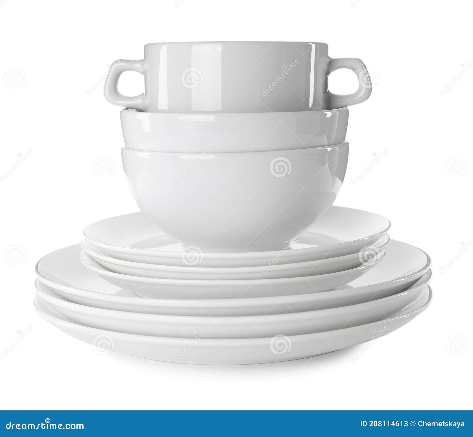 Stack of Clean Tableware Isolated on White Stock Image - Image of ...