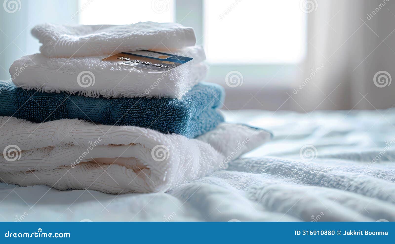 Stack of Clean Towels on Bed, Hygiene Concept, Generative AI ...