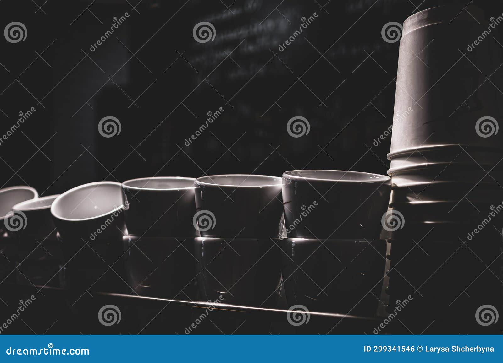 A Stack of Clean White Cups in a Coffee Shop Stock Photo - Image of ...