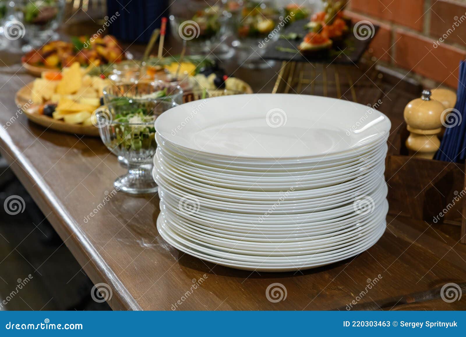 A Stack of Clean White Plates on the Food Table Stock Image - Image of ...
