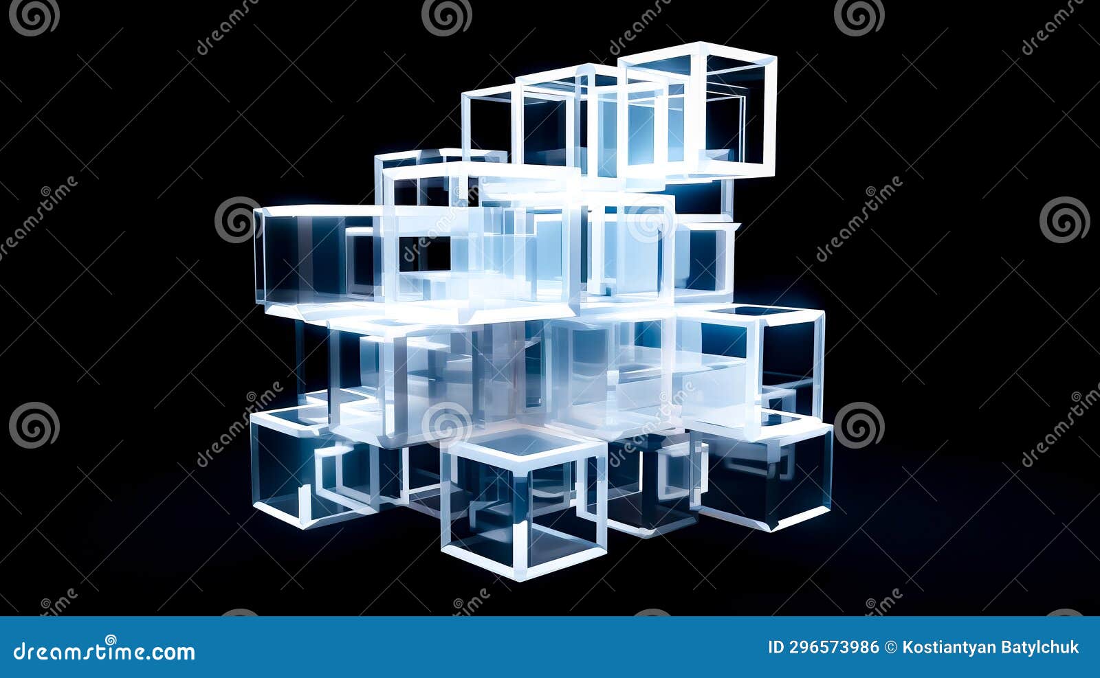 Stack of Clear Cubes on Black Background with Black Background ...