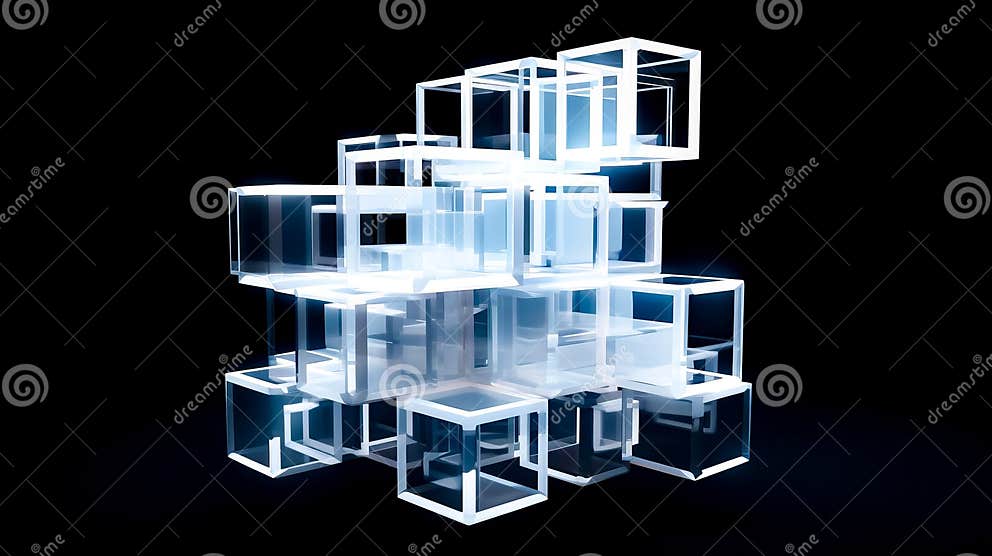 Stack of Clear Cubes on Black Background with Black Background ...