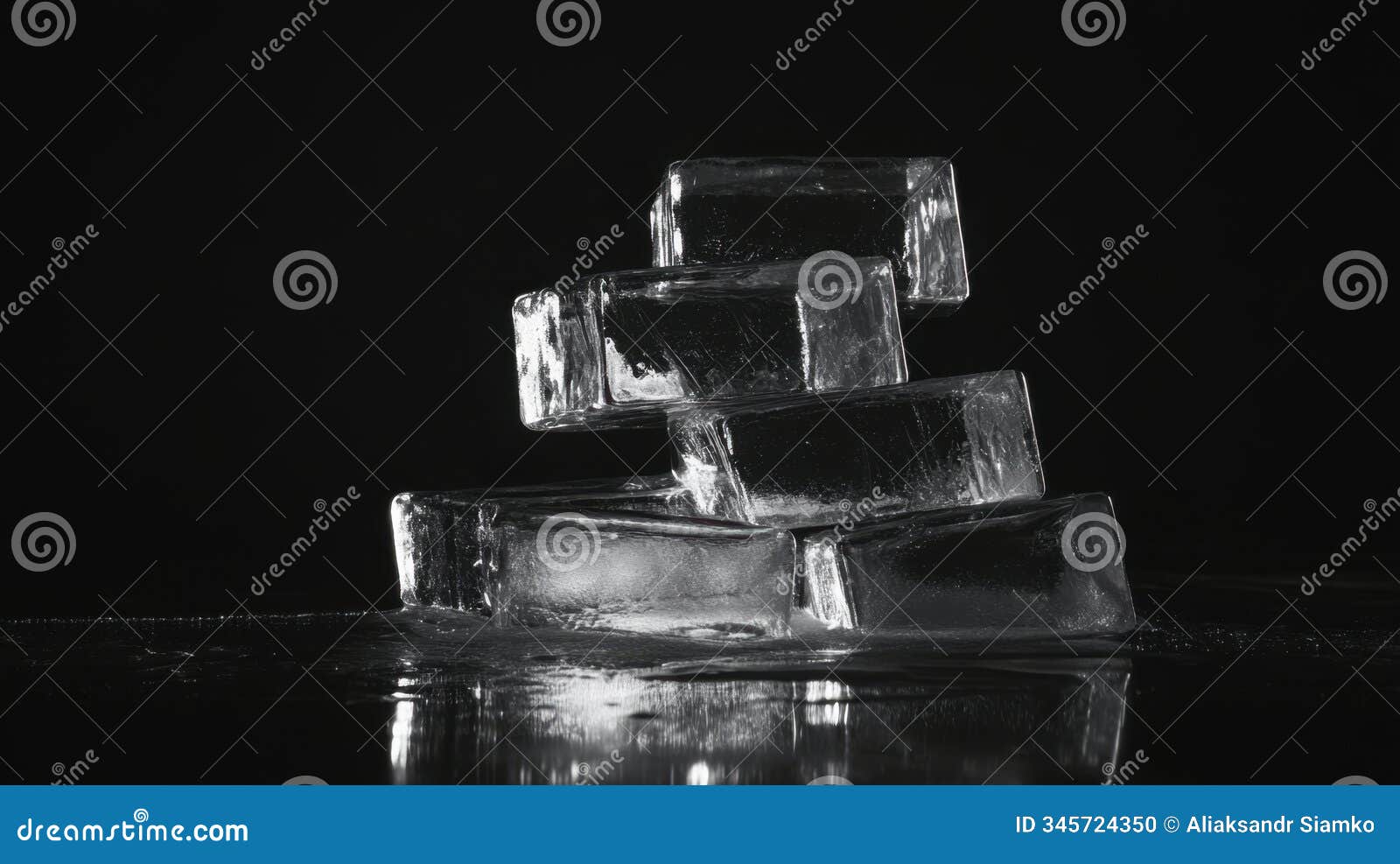 A Stack of Clear Ice Cubes Reflecting Light on a Smooth Dark Surface ...