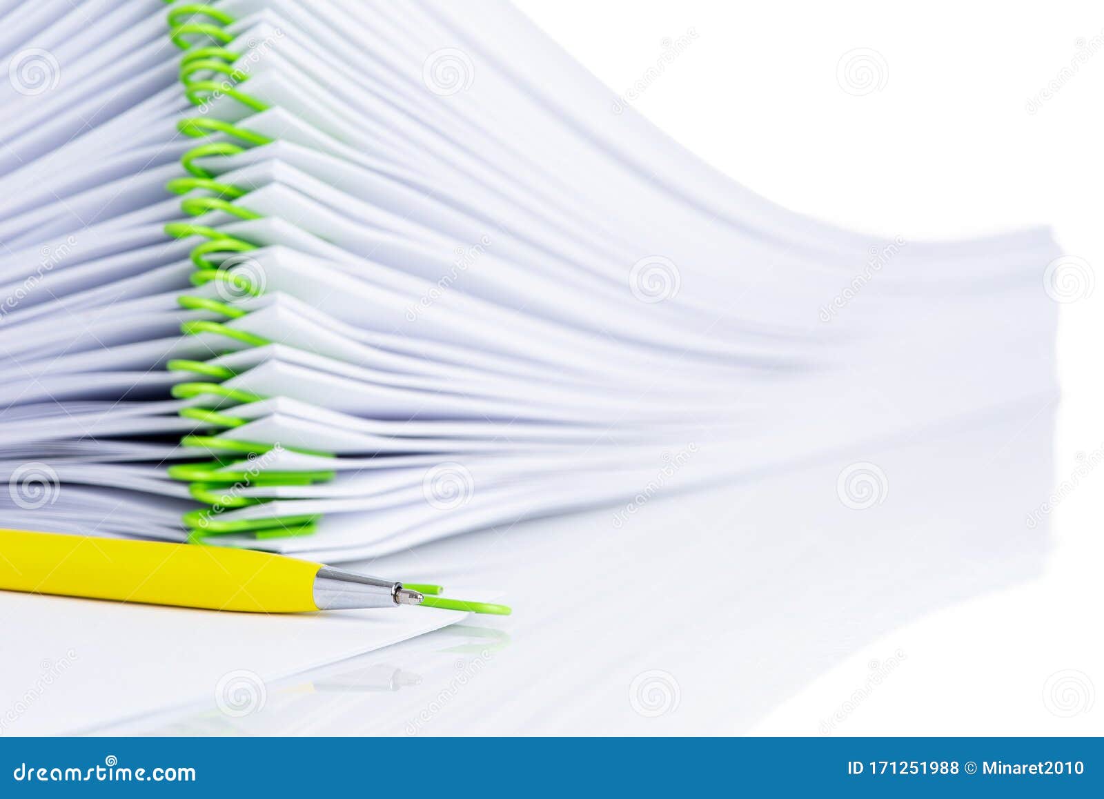 Stack of Clipped Blank Paper Sheet with Pen Stock Photo - Image of ...