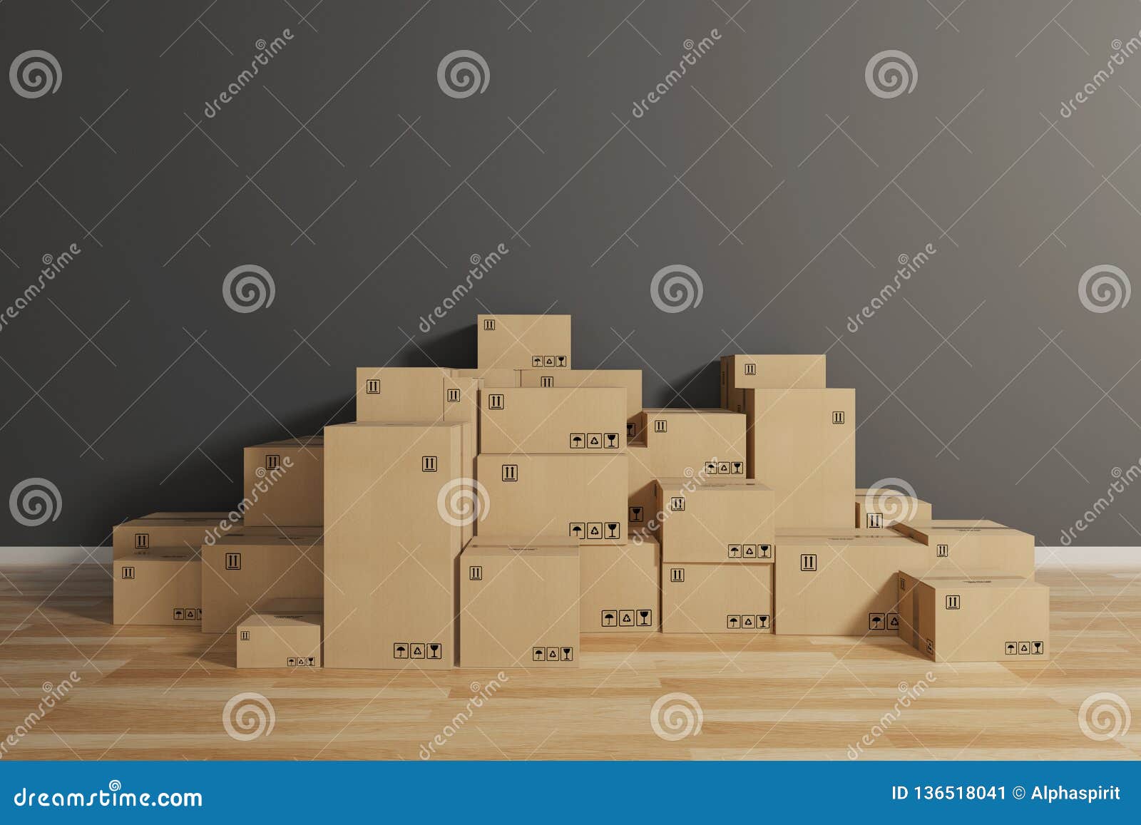 Stack of Closed Cardboard Boxes Wrapped with Adhesive on the Floor ...