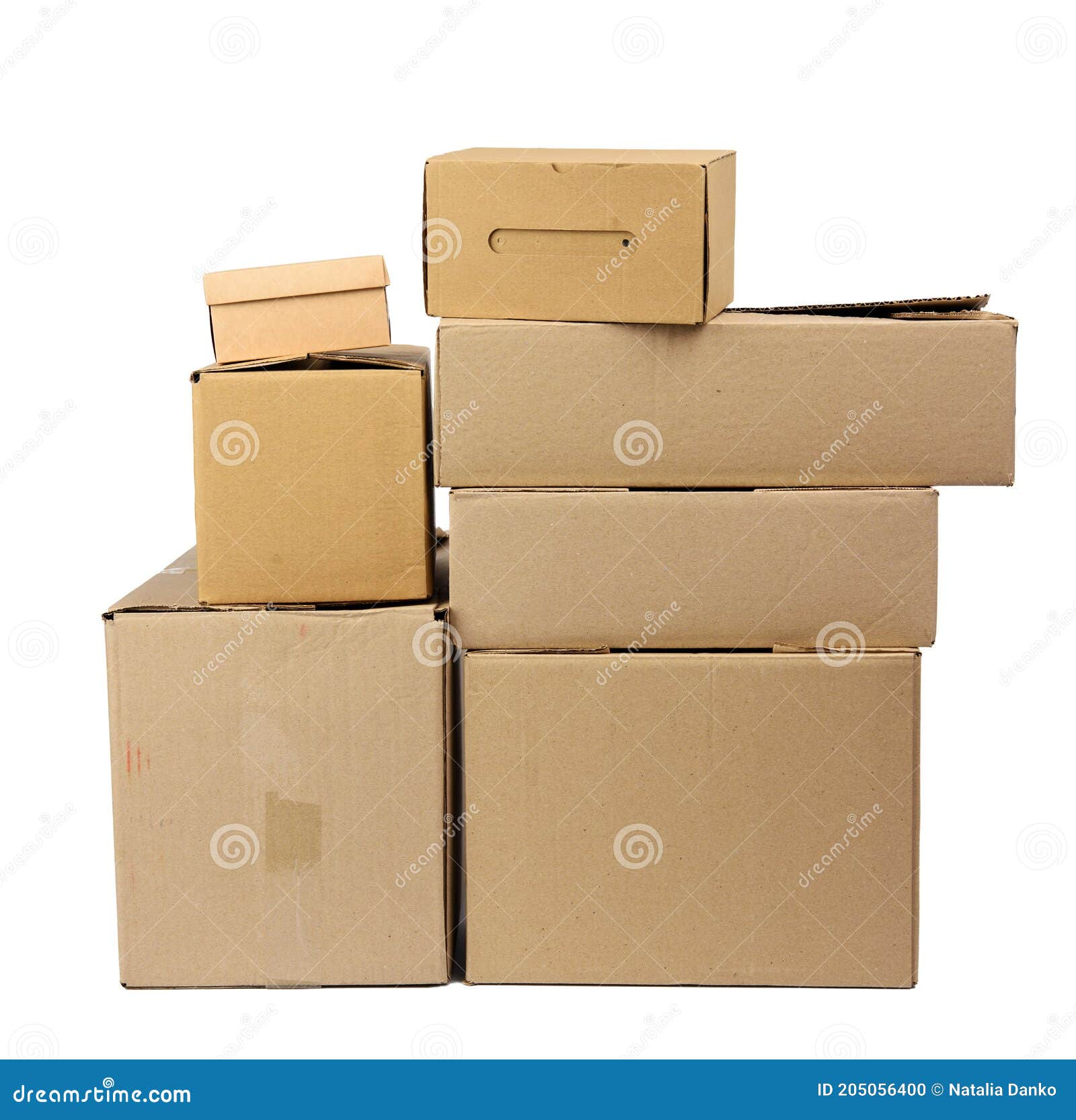 Stack of Closed Cardboard Brown Paper Boxes Isolated on White ...