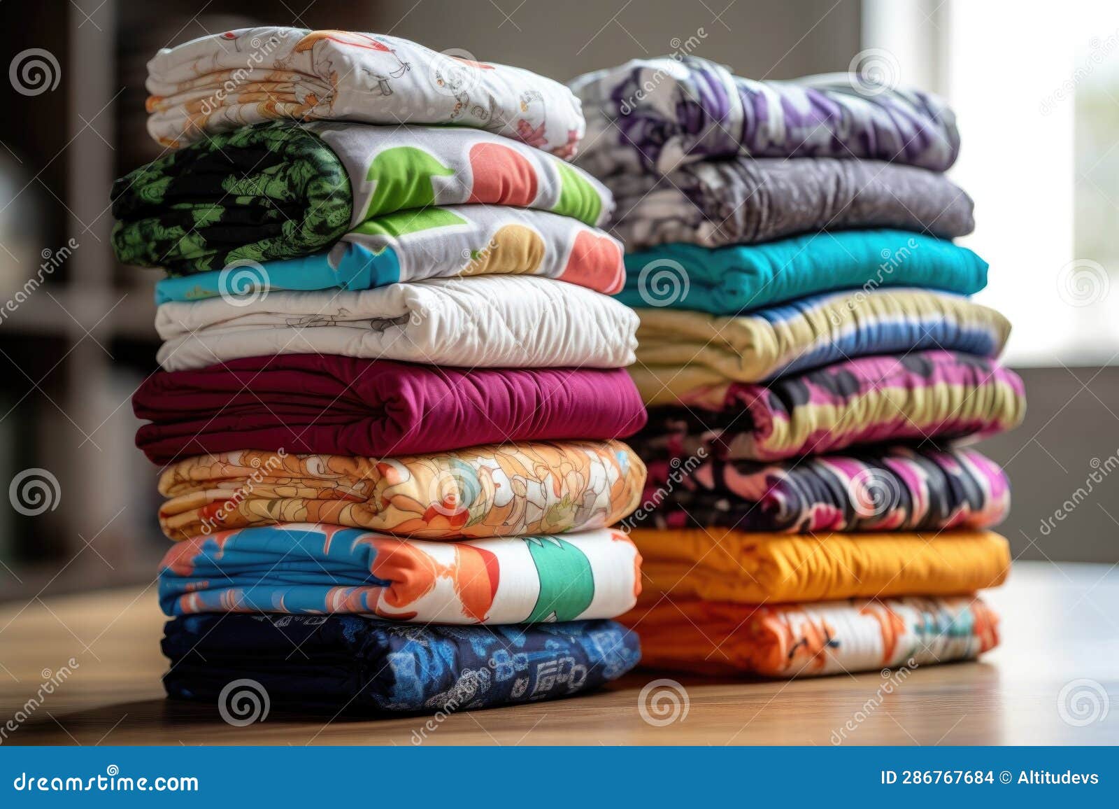 Stack of Cloth Diapers in Various Colors and Patterns Stock ...