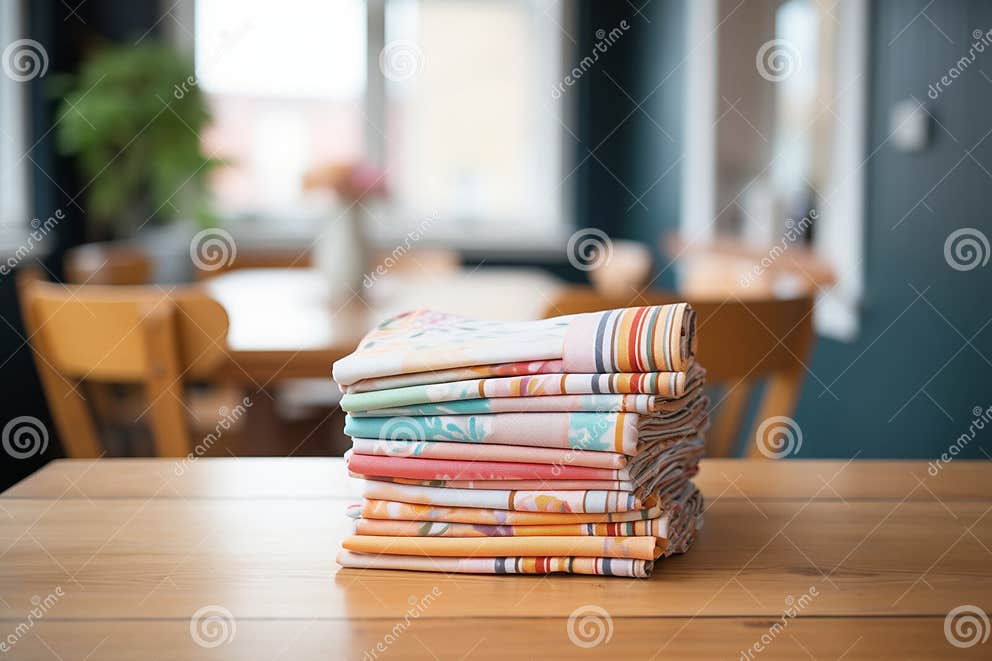 Stack of Cloth Napkins on a Wooden Dining Table Stock Image - Image of ...