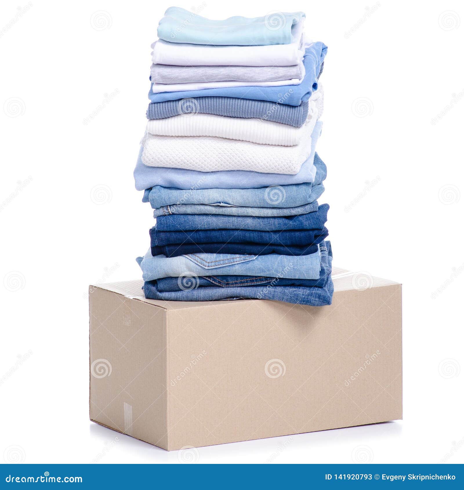 Stack of Clothing in Cardboard Box Stock Image - Image of color ...