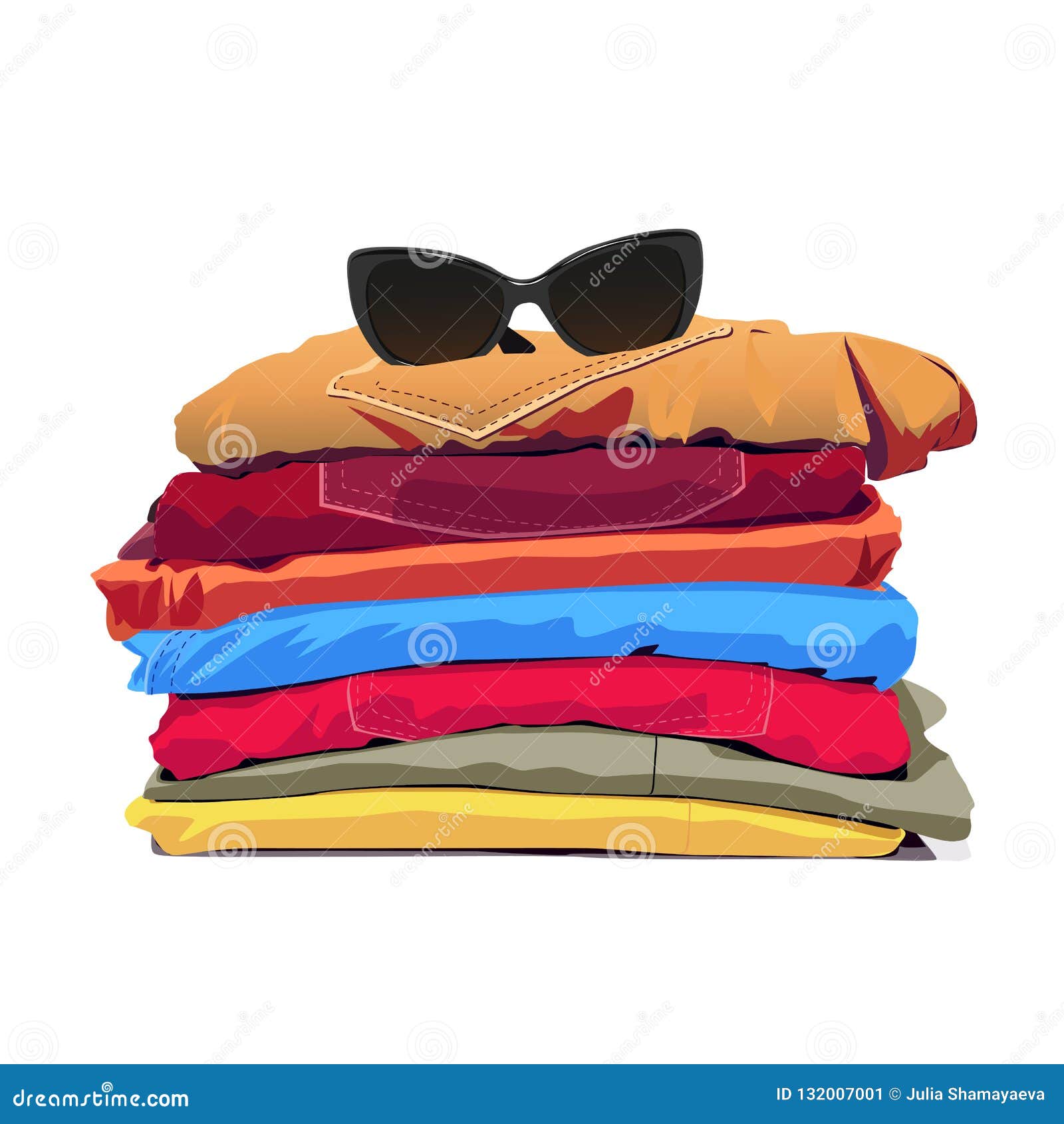 Stack of Clothing Isolated on White Background. Stock Vector ...