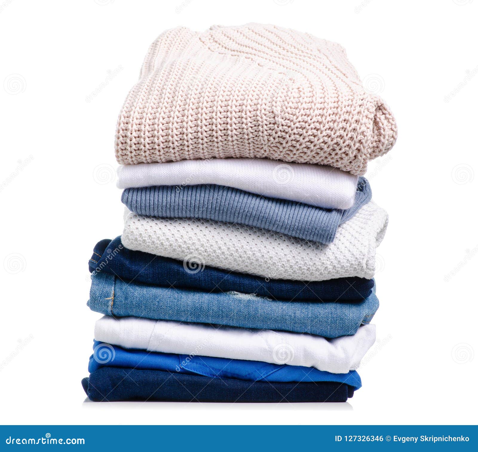 Stack of Clothing Jeans Sweaters Stock Photo - Image of blue, line ...