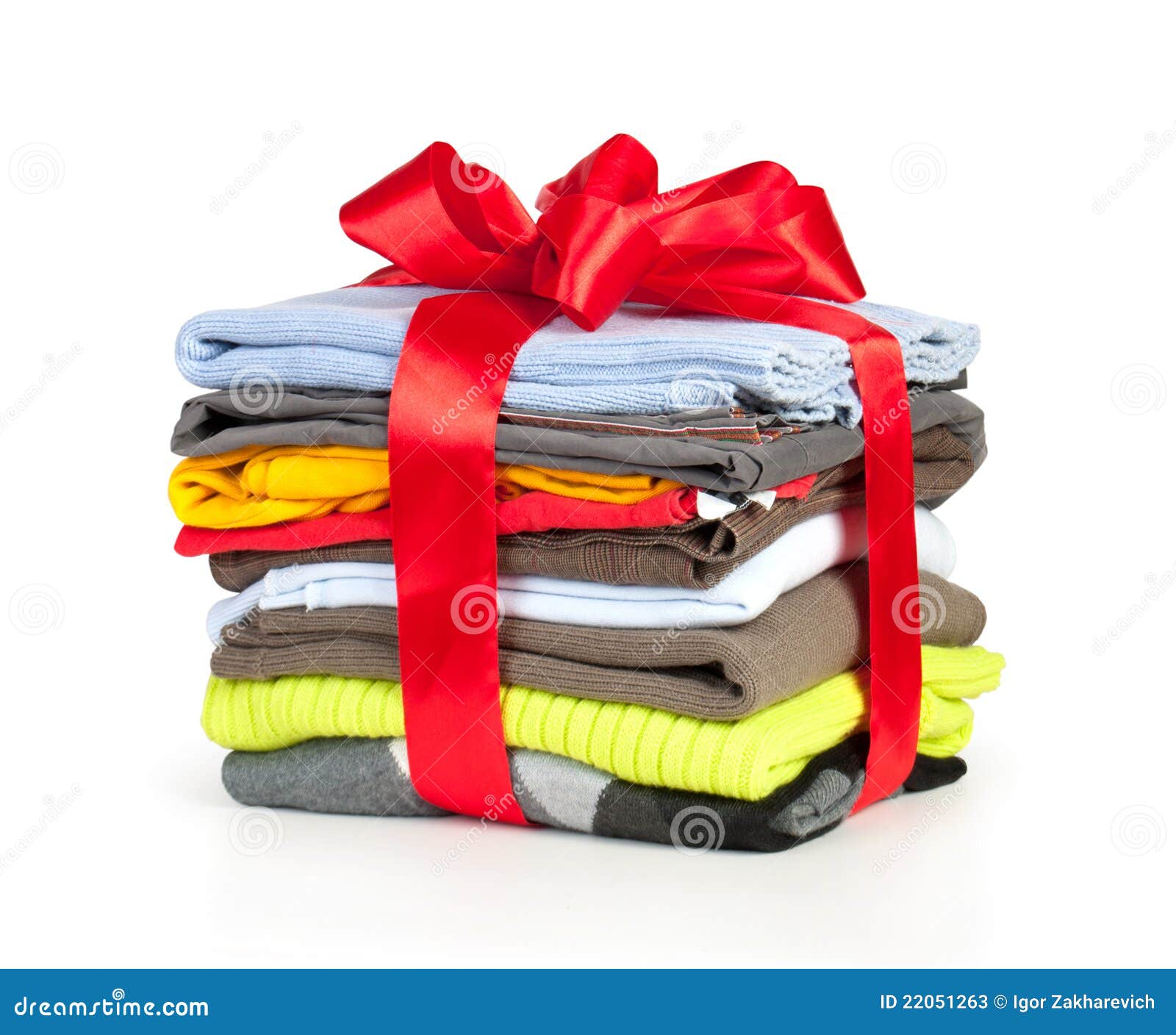 Stack of Clothing with Red Ribbon Stock Image - Image of basket, full ...