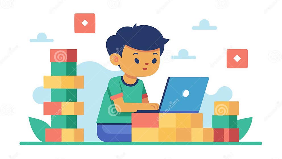 With a Stack of Code Blocks beside Him a Child Works Tirelessly To ...