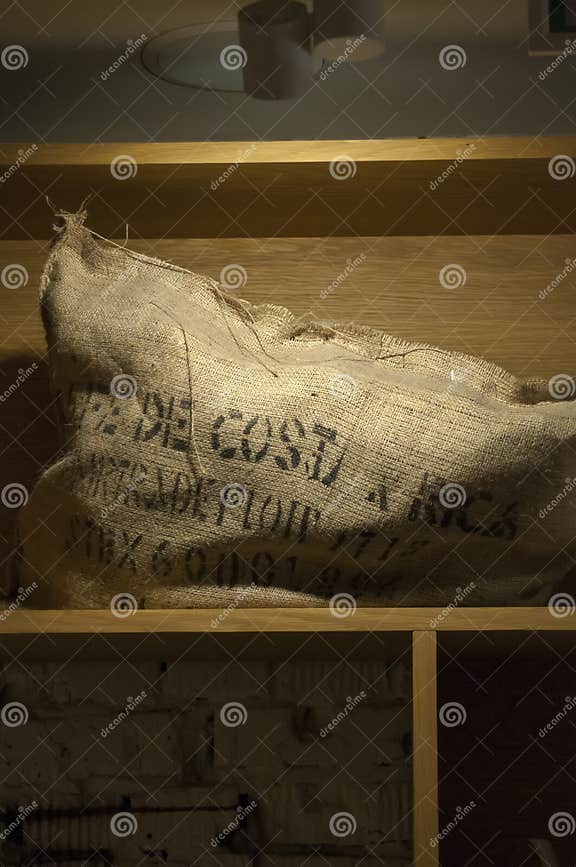 Stack of Coffee Bean-guny Sacks on Ceiling Shelf in Warehouse Stock ...