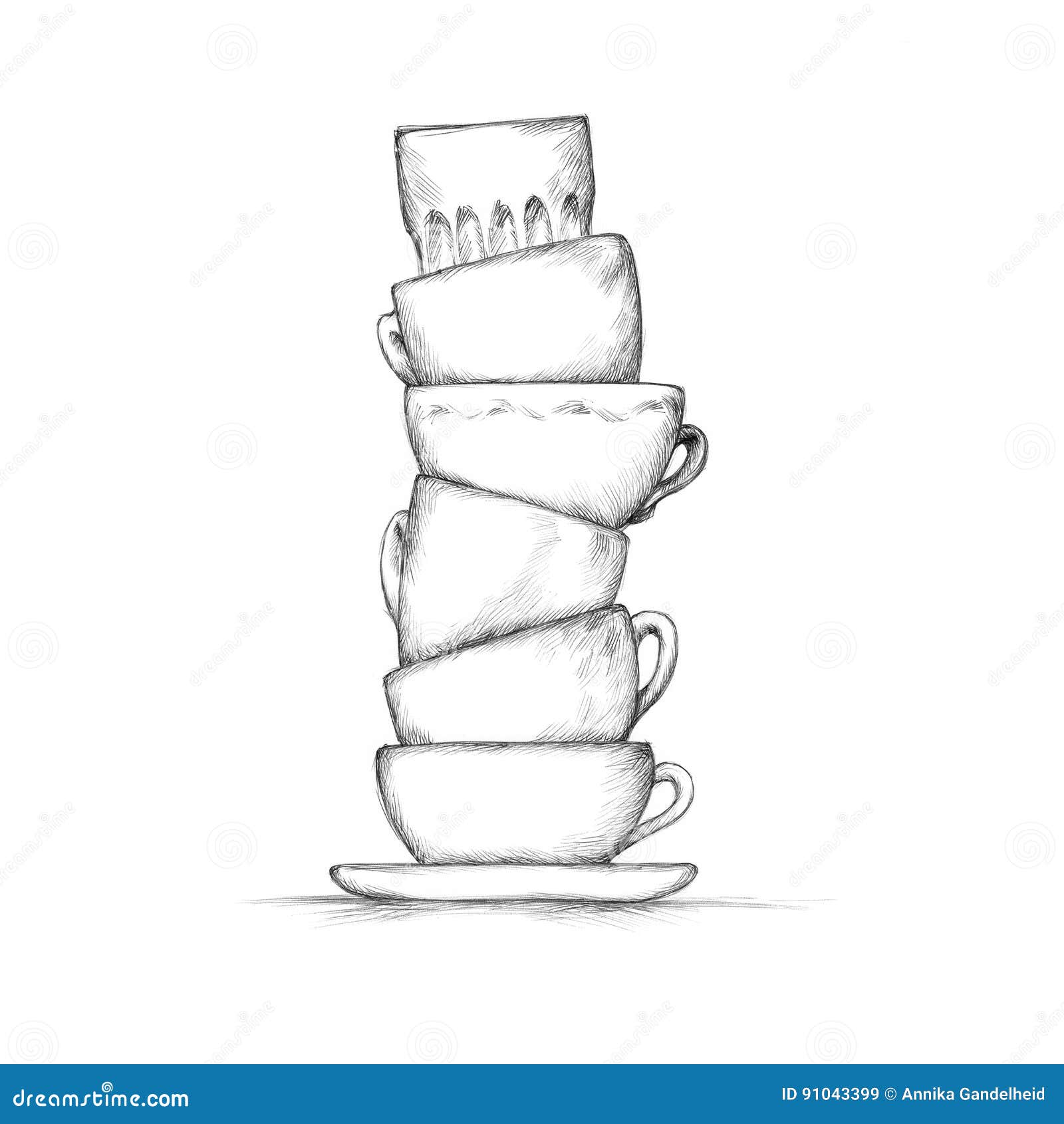 Stack of coffee cups stock illustration. Illustration of drawn - 91043399
