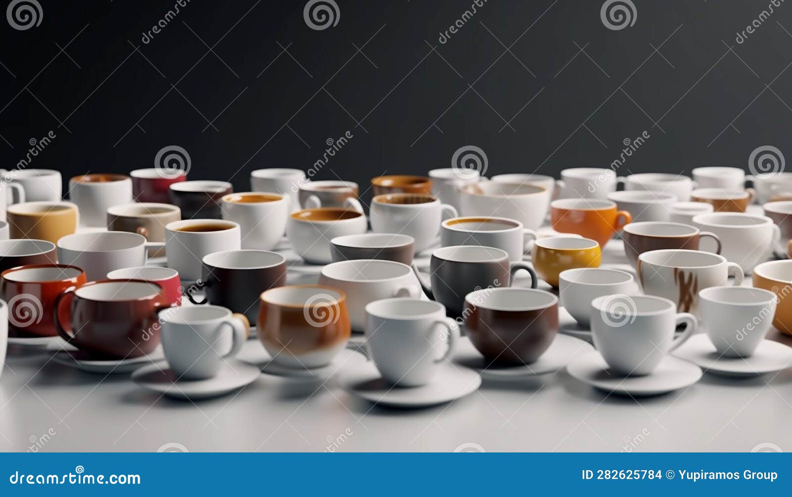 Stack of Coffee Cups in a Row on Table, No People Generated by AI Stock ...