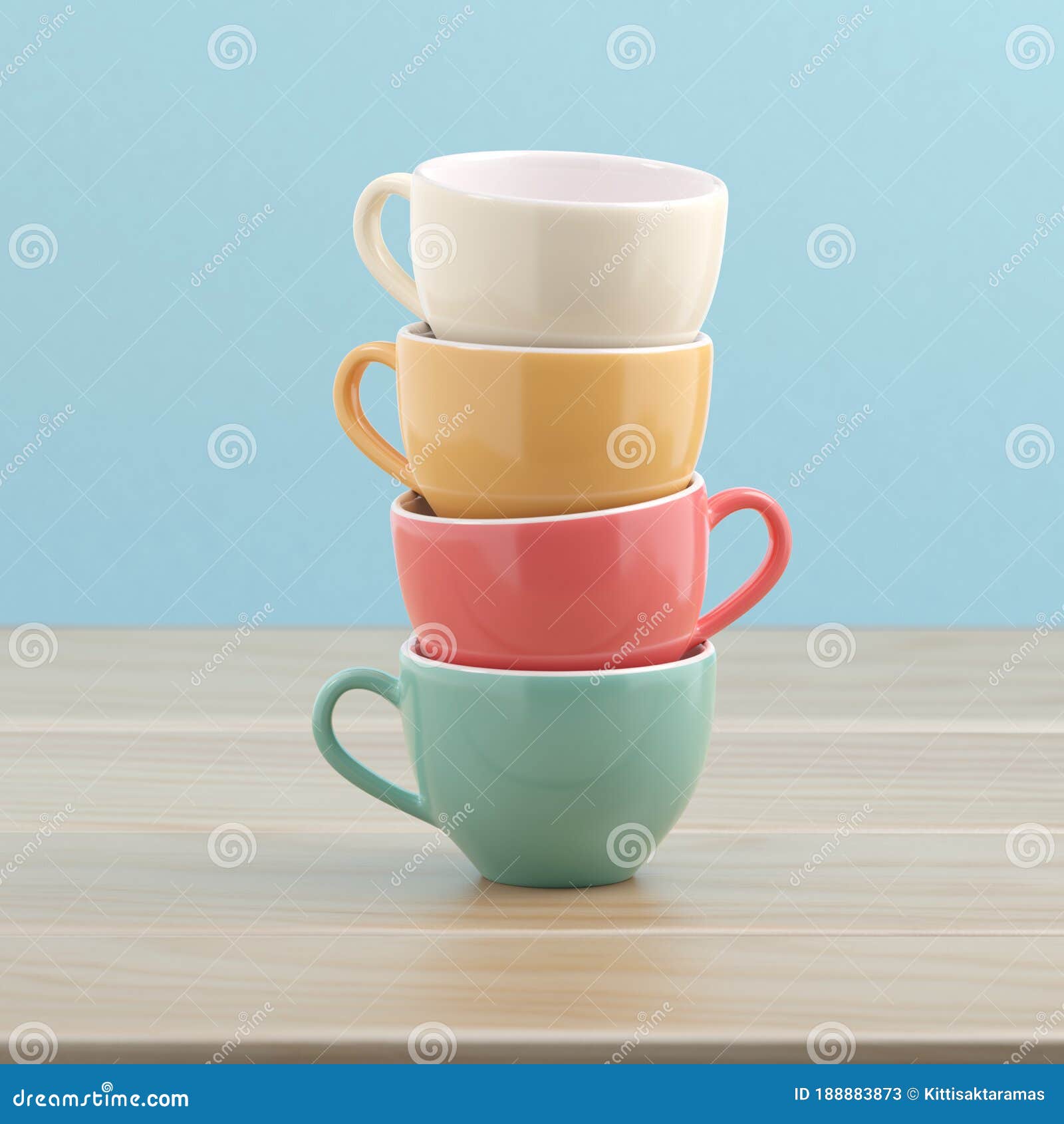 Stack of Coffee Cups Vintage Color 3D Illustration with Clipping Path ...