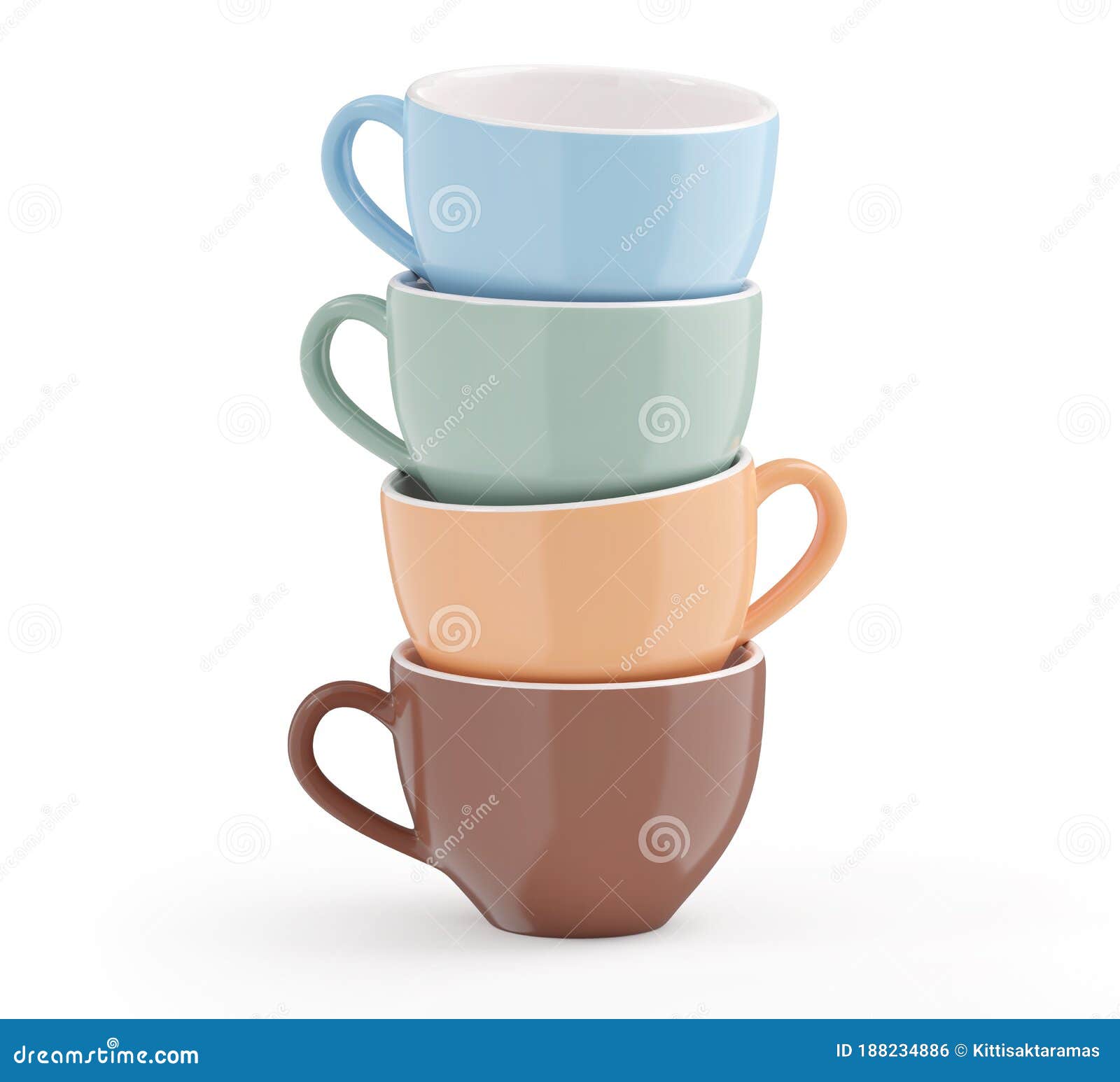 Stack of Coffee Cups Vintage Color 3D Illustration with Clipping Path ...
