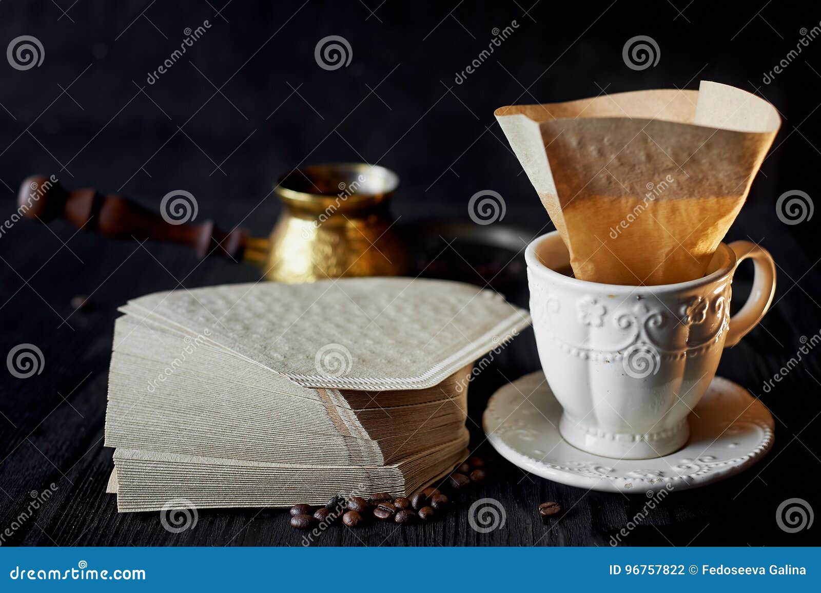 A Stack of Coffee Filters from Kraft Paper, and White Cup .Macro Stock ...