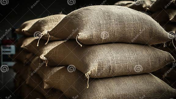 Stack Sacks of Coffee, Industrial Storage. Coffee Business Stock ...