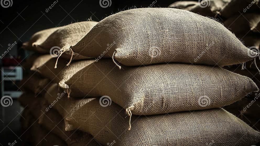 Stack Sacks of Coffee, Industrial Storage. Coffee Business Stock ...