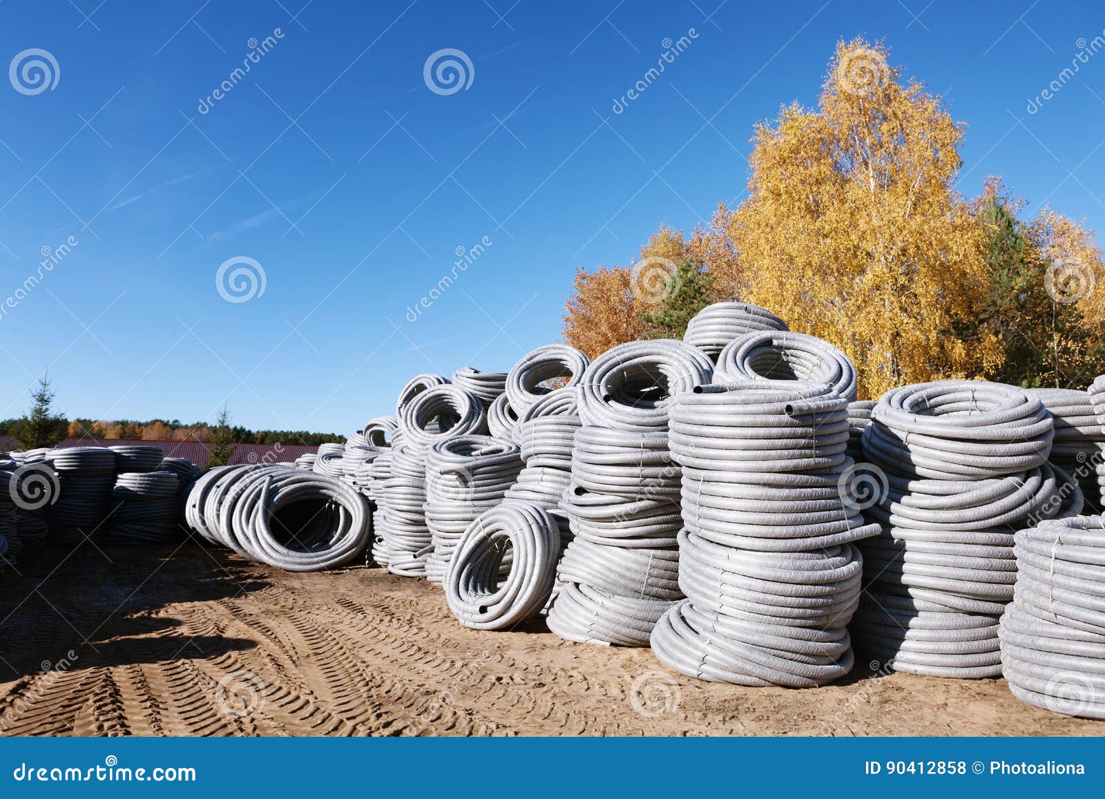 Stack of Coiled Plastic Pvc Polyethylene Corrugated Drainage Pipes for ...