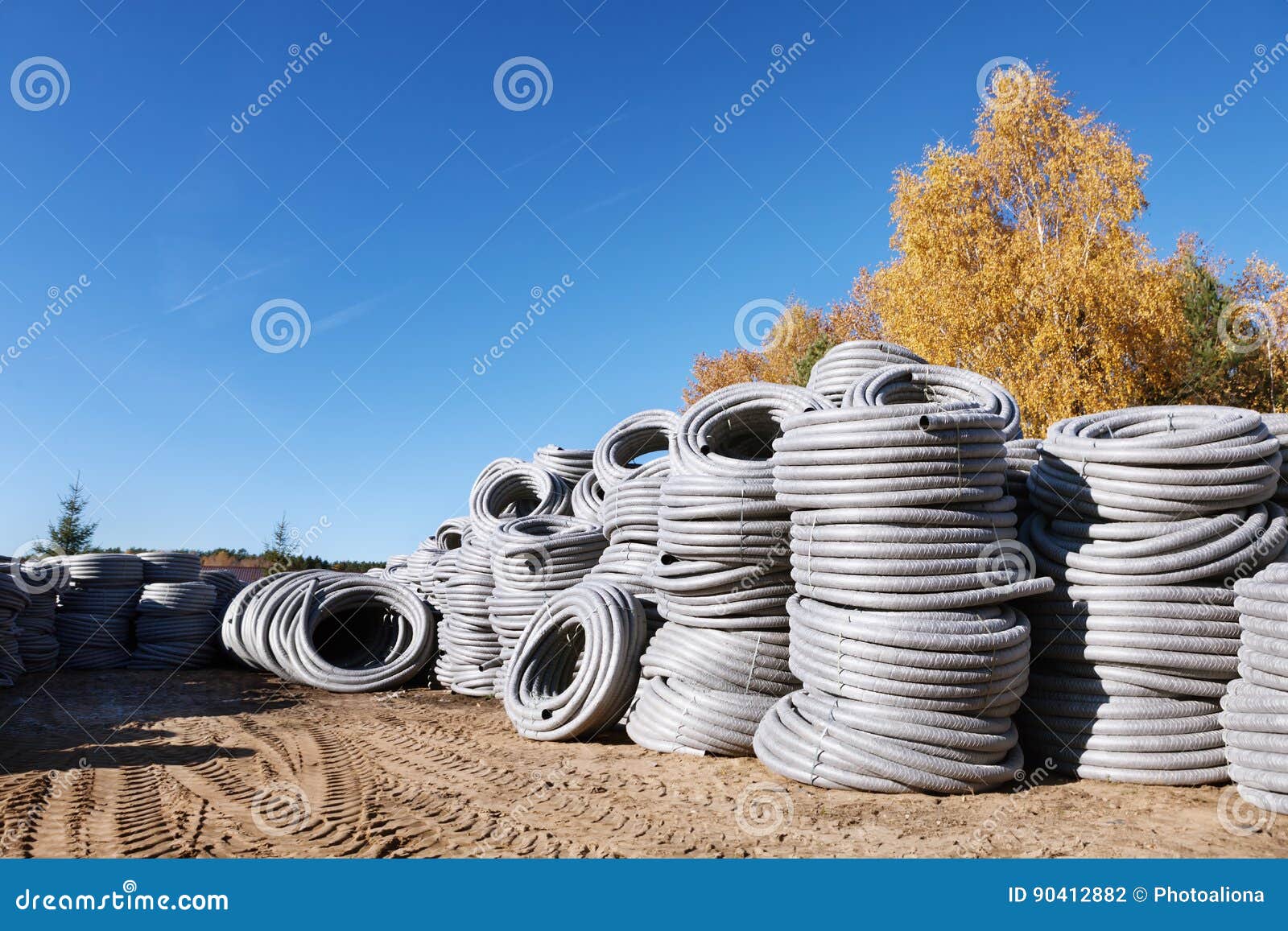 Stack of Coiled Plastic Pvc Polyethylene Corrugated Drainage Pipes for ...