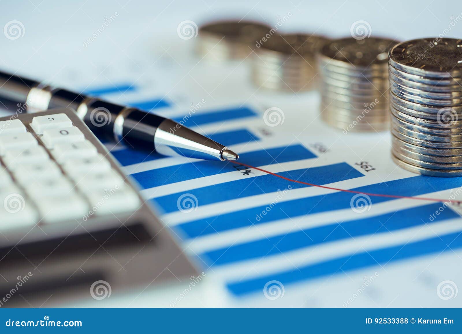 Stack of Coin with Bar Graph Stock Photo - Image of coins, calculator ...