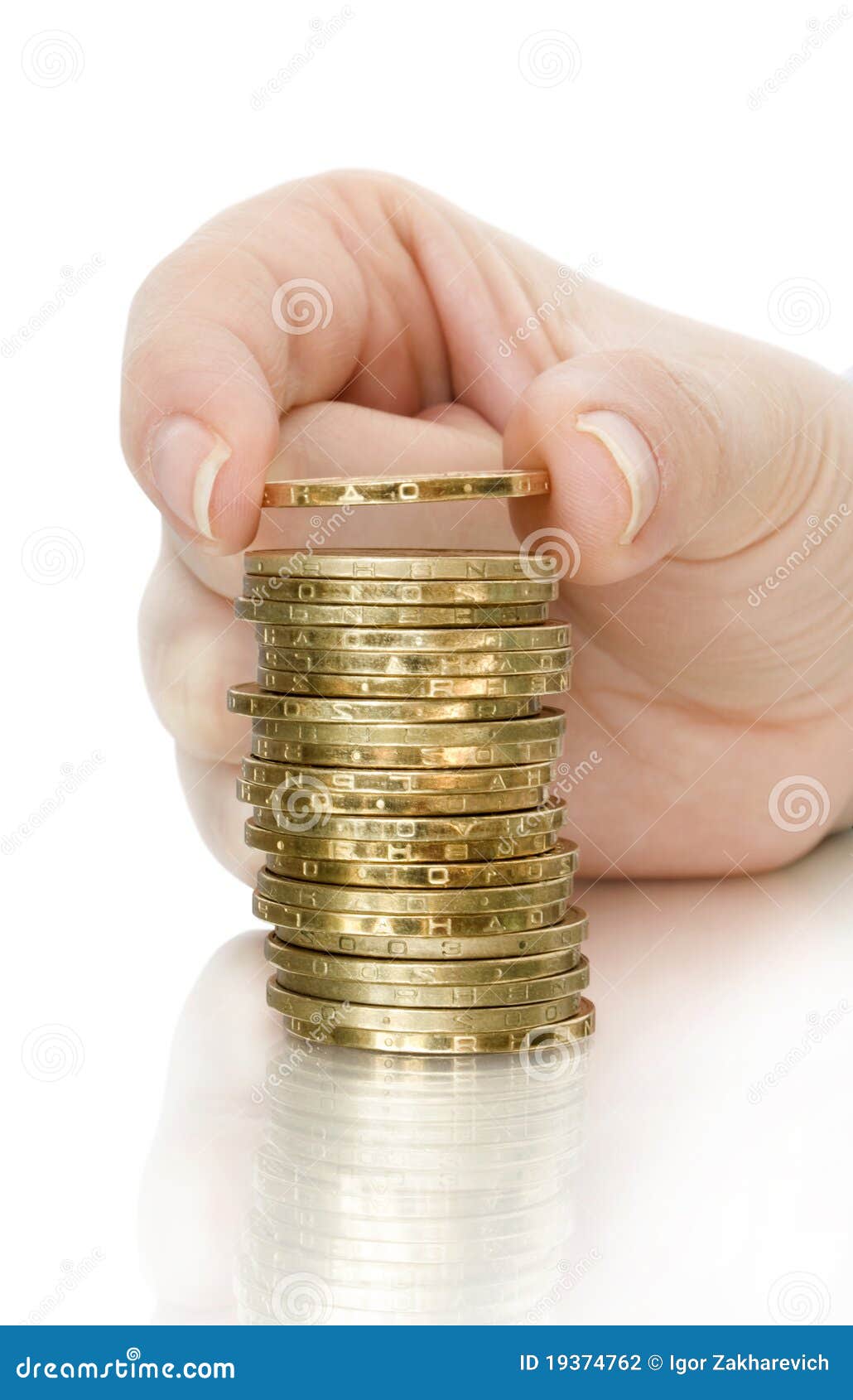 Stack of Coin and Coin in Finger Stock Photo - Image of finger, euro ...