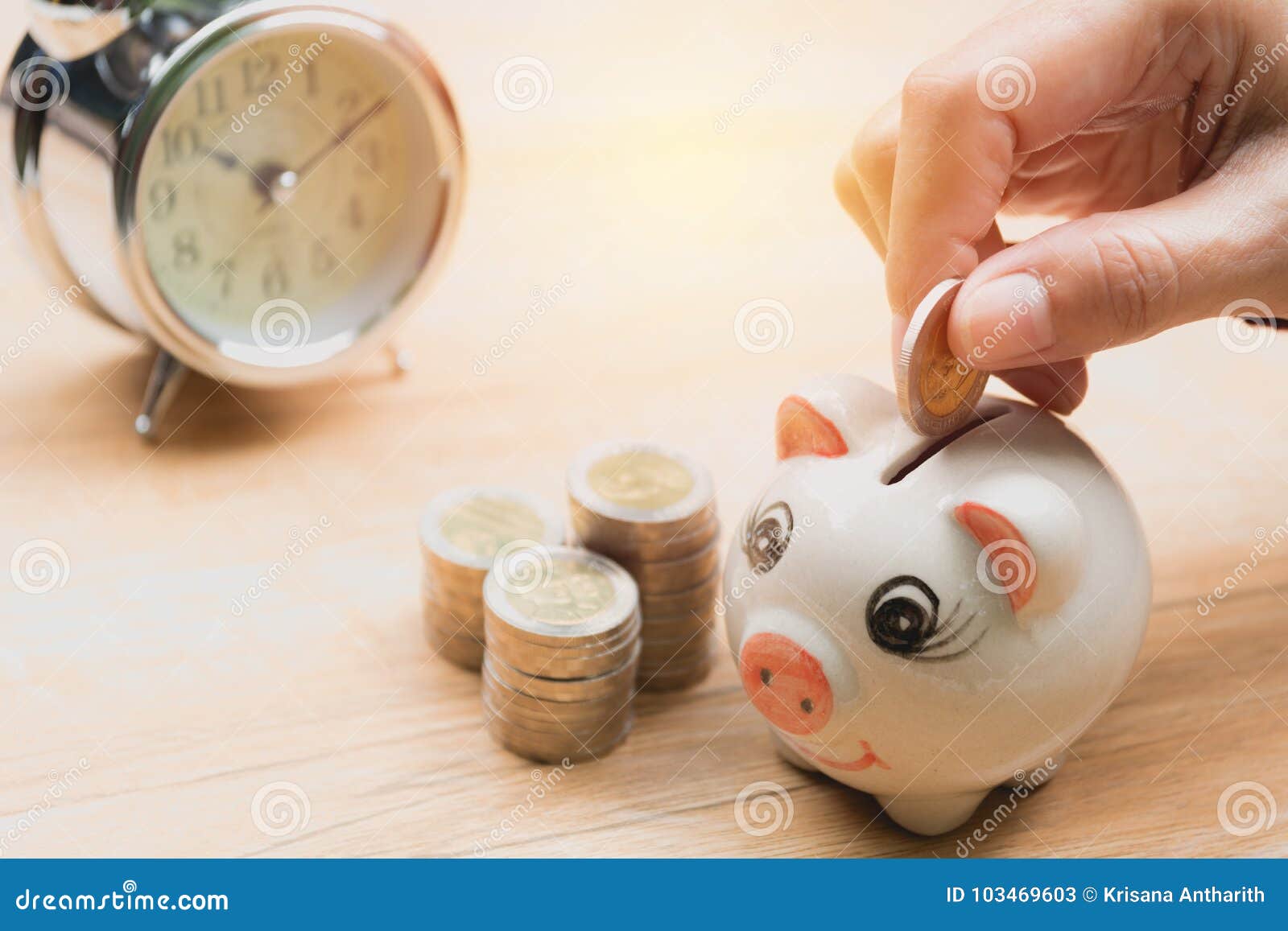 Stack Coin with Hand Drop the Coin into Piggy Bank. Financial Stock ...