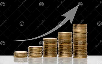 Stack of a Coin Showing Increase Graph with Arrow Up Symbol on Black ...