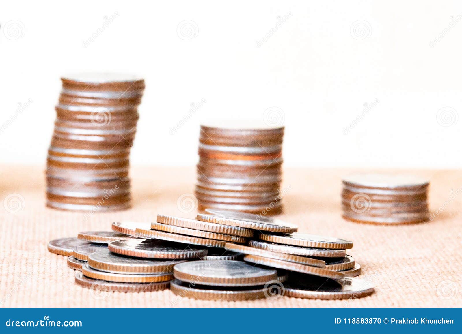 Stack Coin and Three Pole Range of Coins on Vintage Blurred Back Stock ...