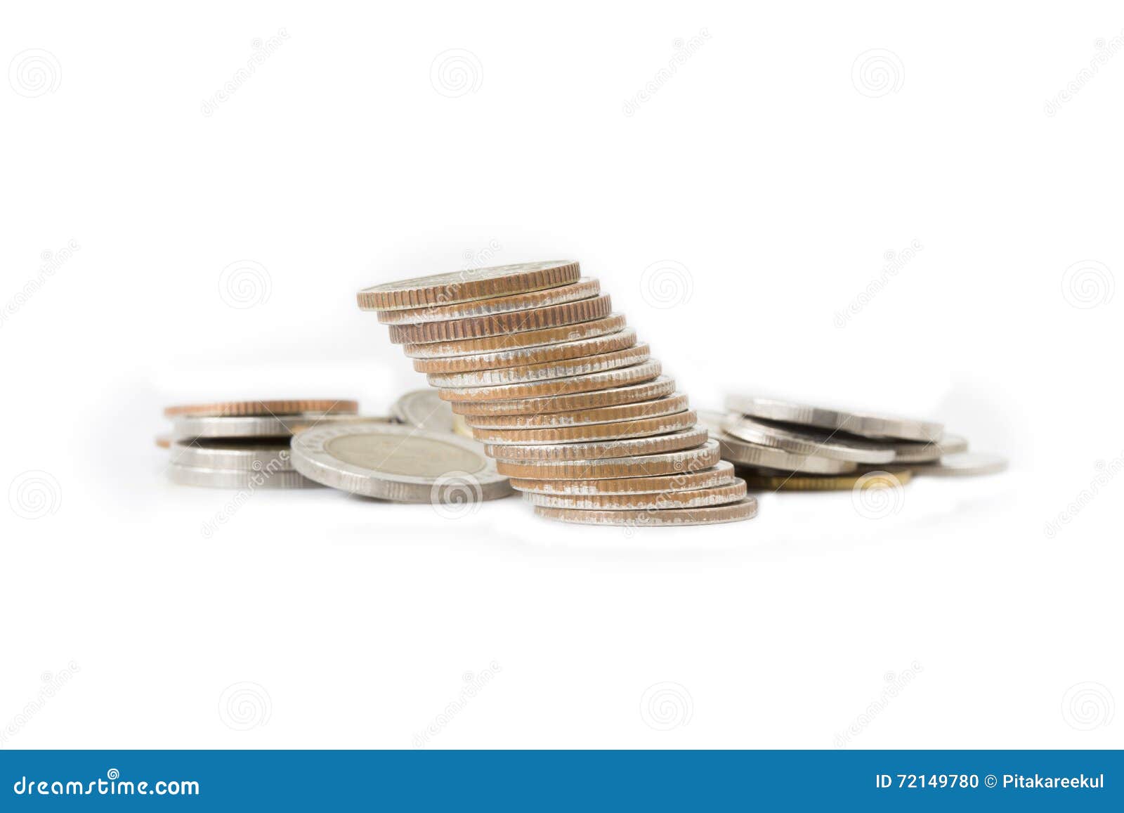 Stack of Coin Tiled and Falling Down on White Backgroun Stock Photo ...